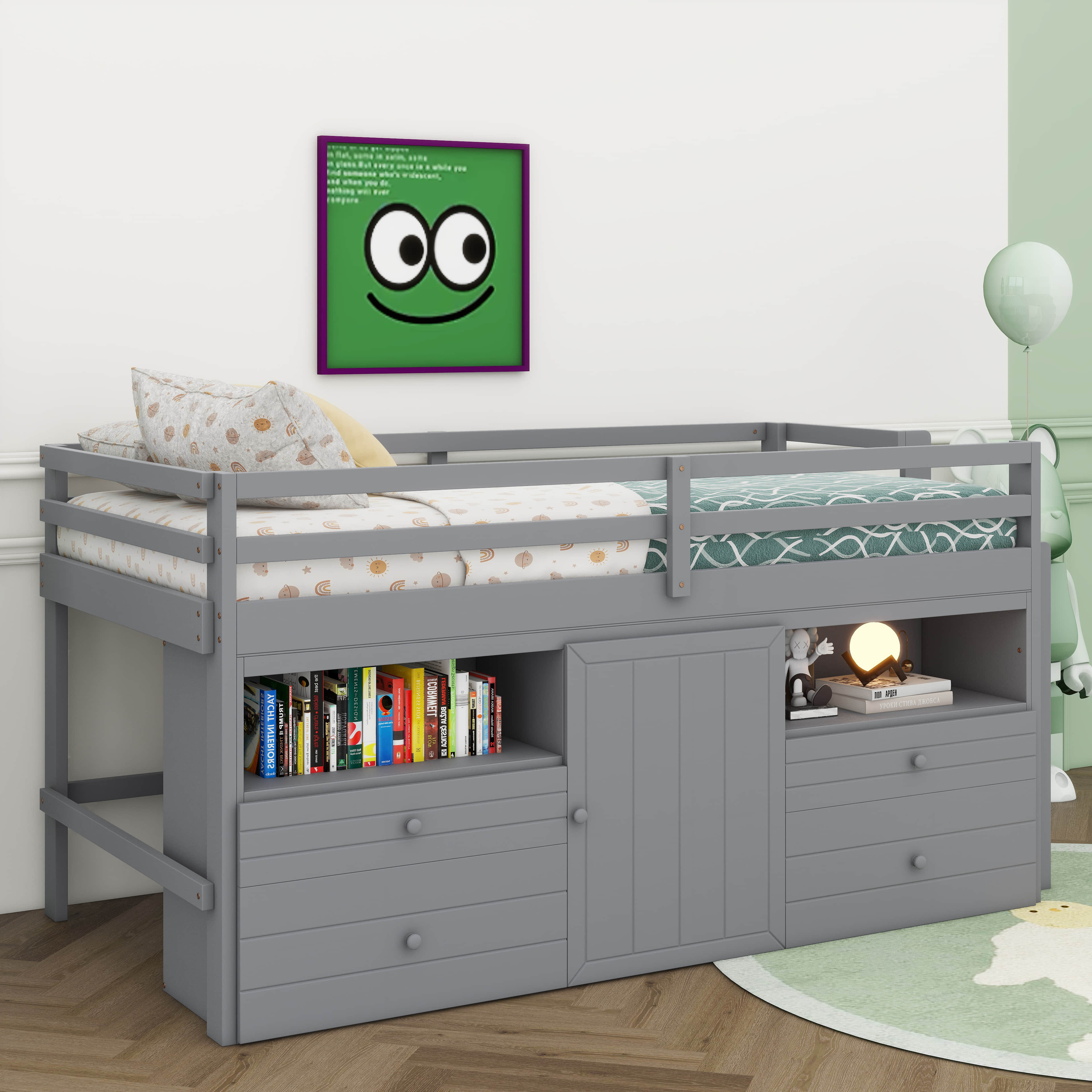 Latitude Run® Functional Twin Size Loft Bed Featuring Four Drawers ...