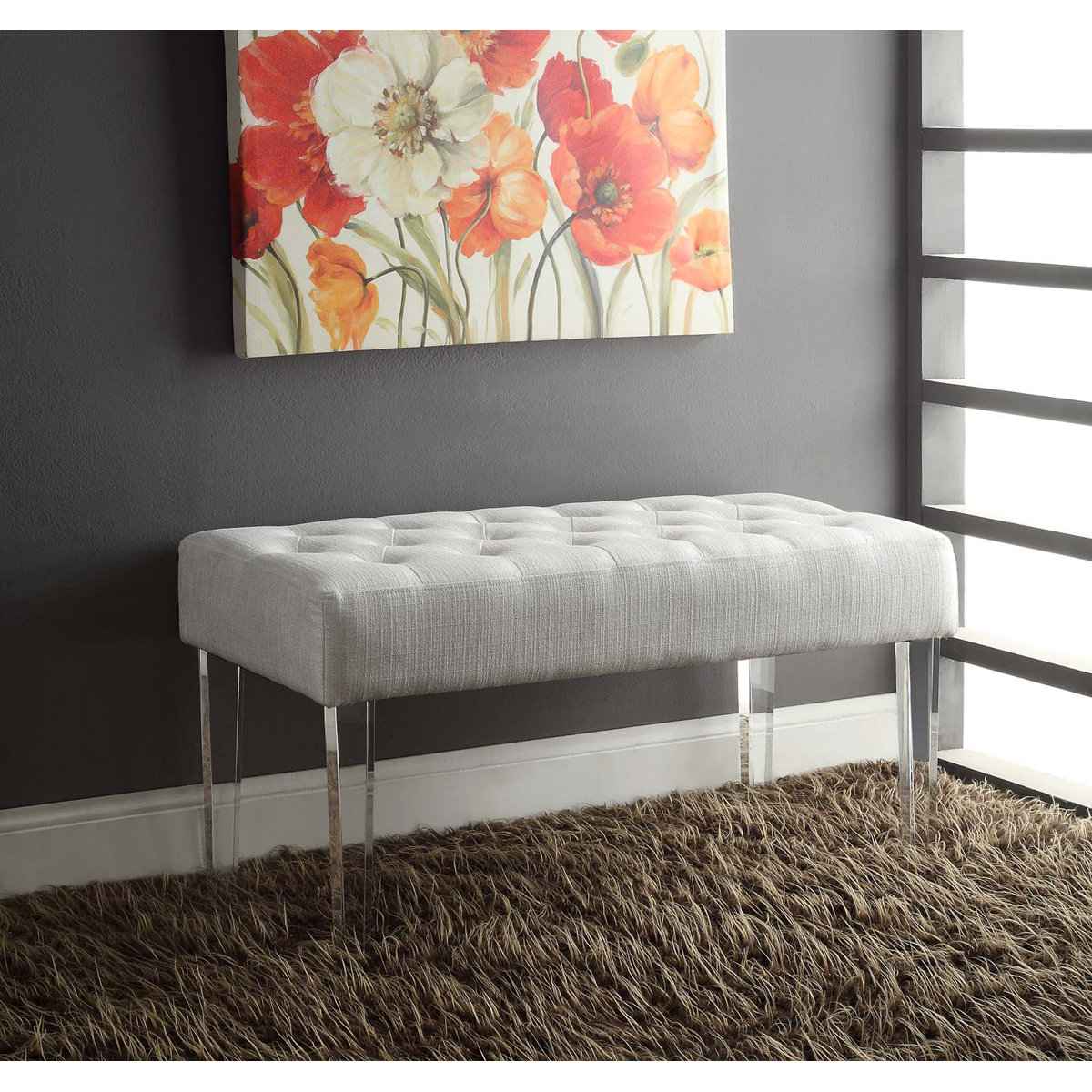 Mercer41 Audrey 35" Backless Glam Upholstered Bench with Acrylic Legs ...