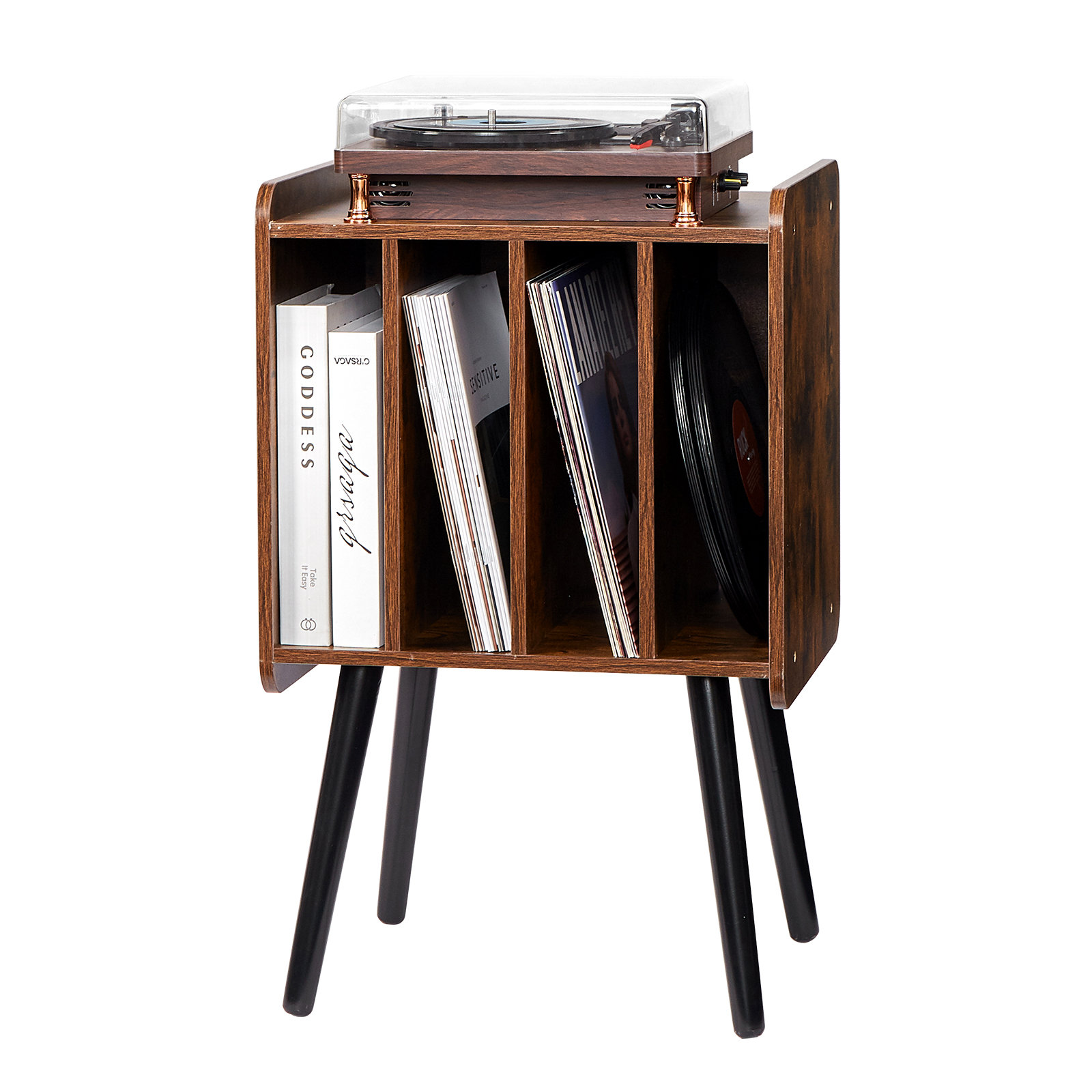 17 Stories Record Player Stand 2-Tier Wood Vinyl Record Stand up to 100 ...
