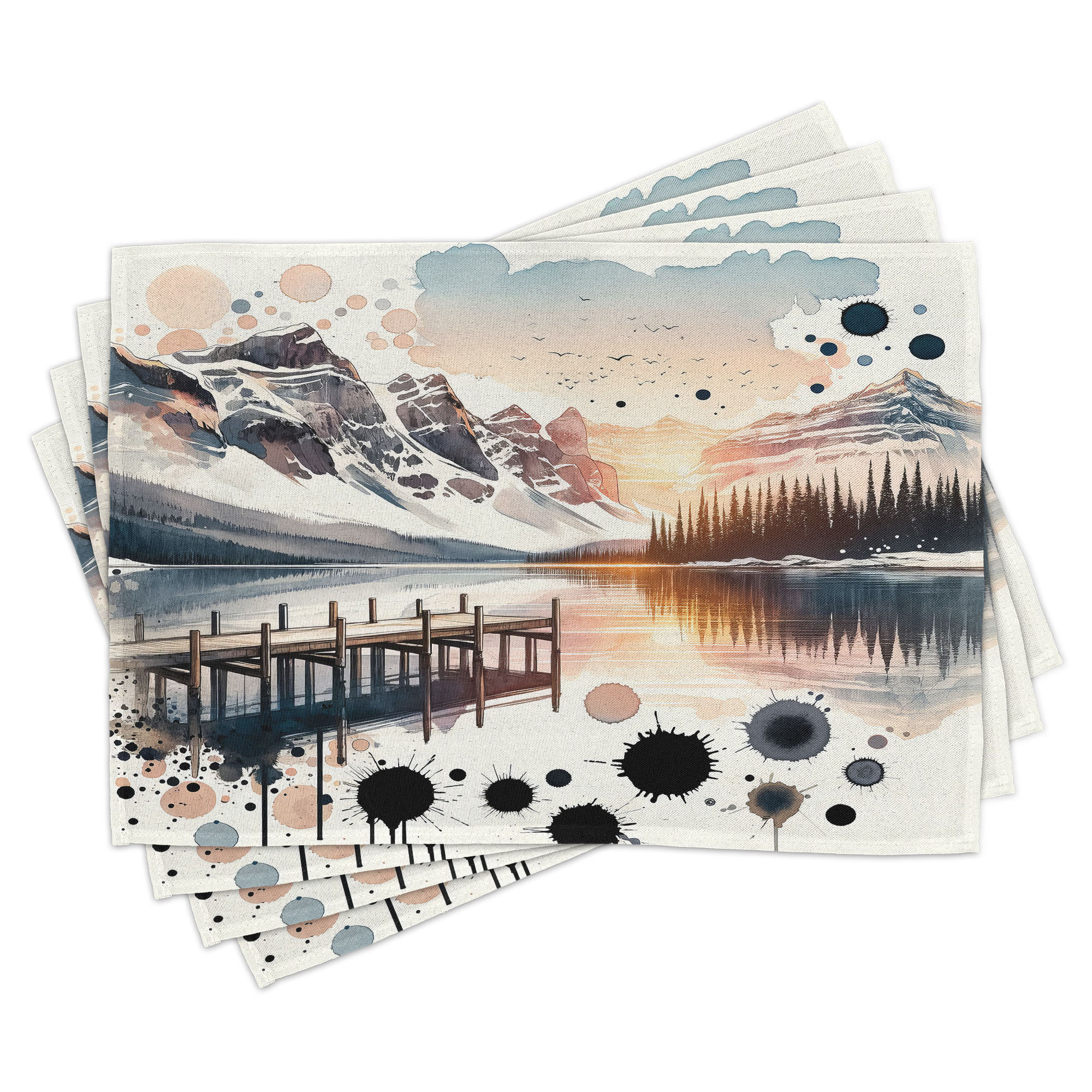 Ambesonne Lake Place Mats Set of 4 Mountain and Paint Splatter Standard ...