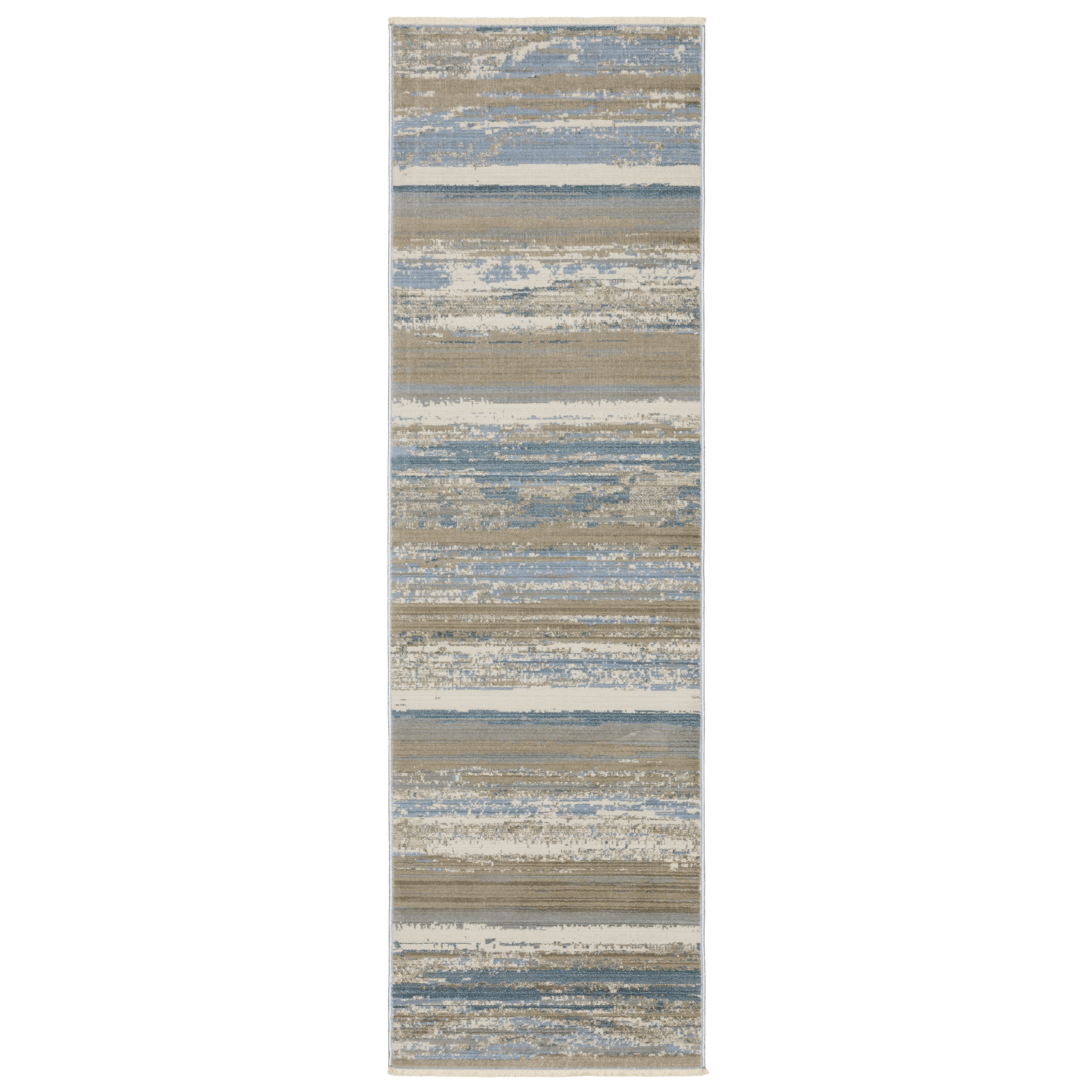 17 Stories Brice Power-Loom Recycled P.E.T. Striped Blue/ Beige Area ...