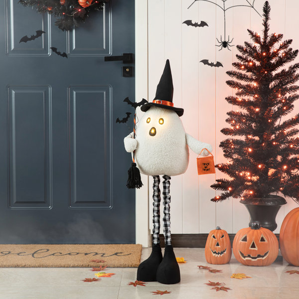 The Holiday Aisle® 38"H Lighted Halloween Fabric Ghost Standing Decor ...