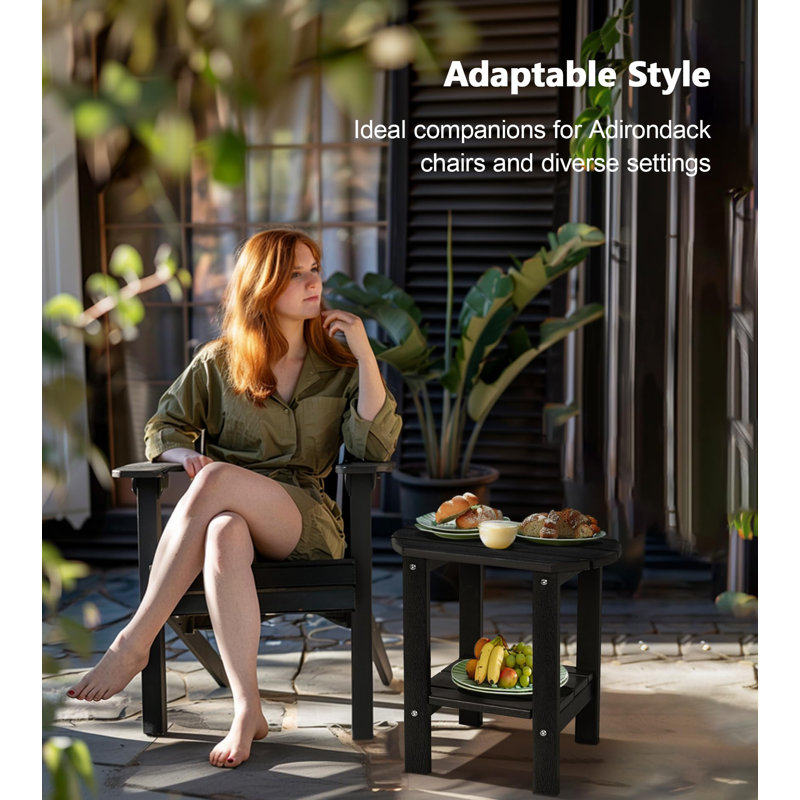 Winston Porter 17 in. 2-Tier Rectangular HDPE Outdoor Side Table with ...