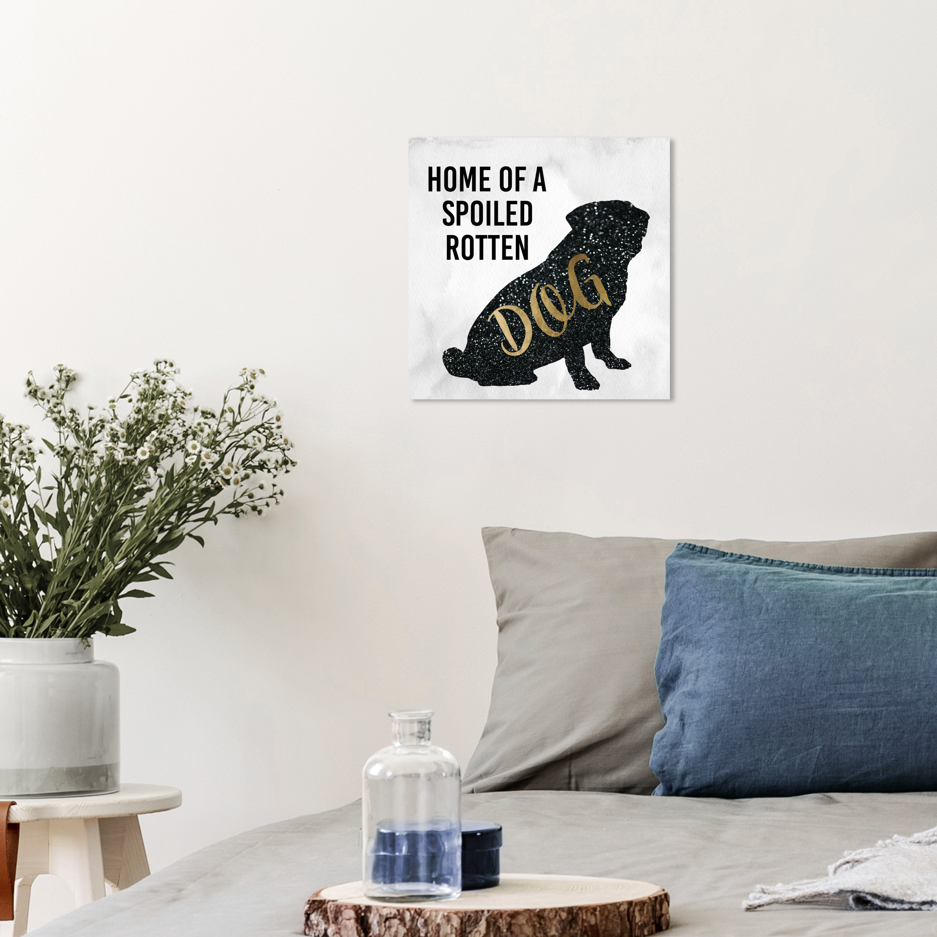 Trinx Animals Spoiled Dog Home Modern Black Canvas Wall Art Print ...