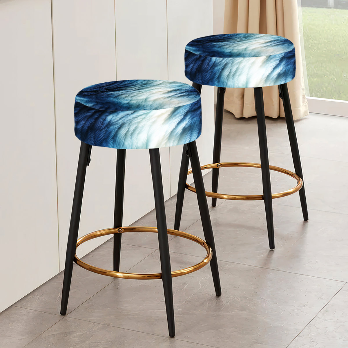 Design Art Blue And White Shibori Marble Ink - Marble Bar Stools Set Of ...