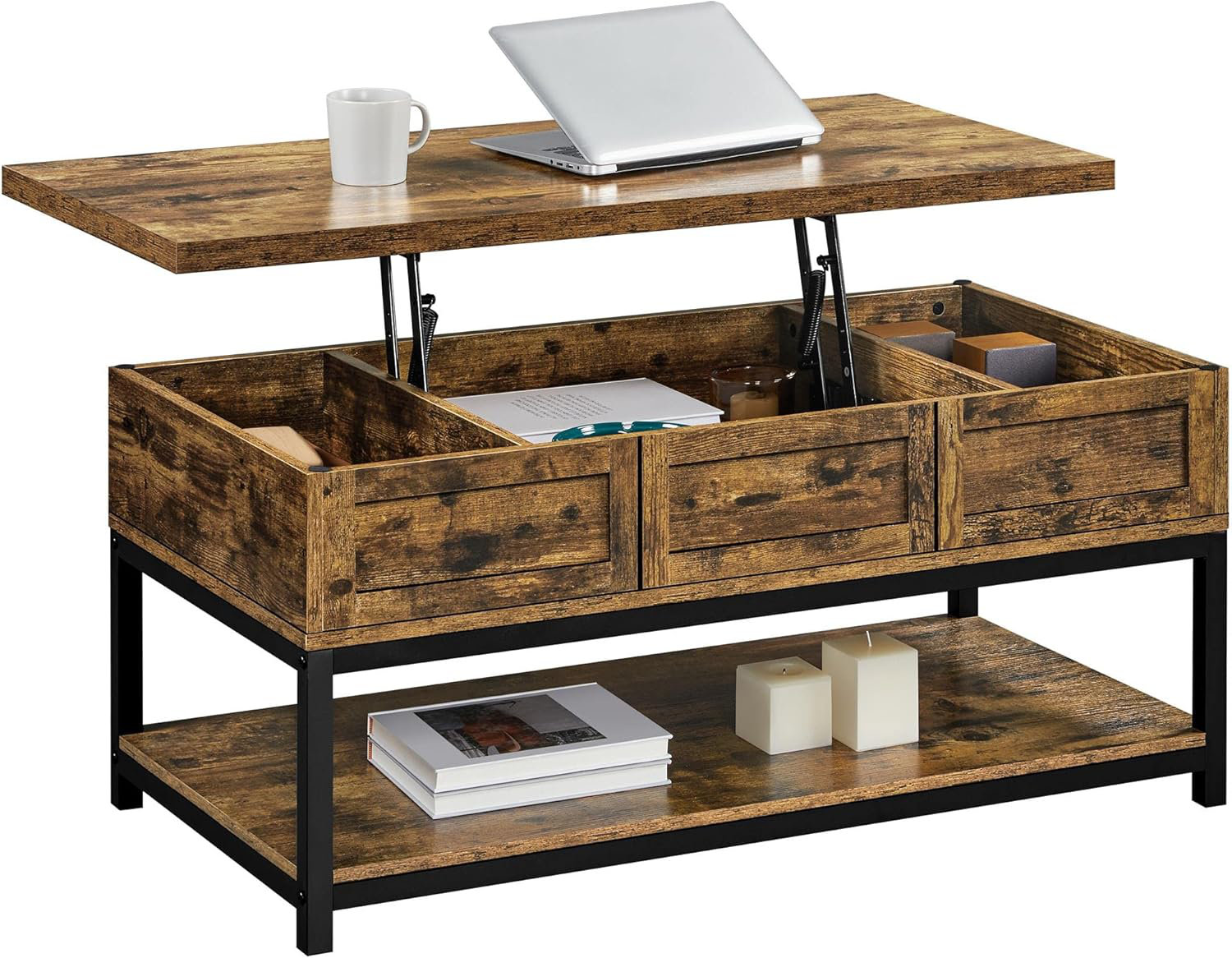 17 Stories Coffee Table, 40in Lift Top Coffee Table, Rustic Industrial ...
