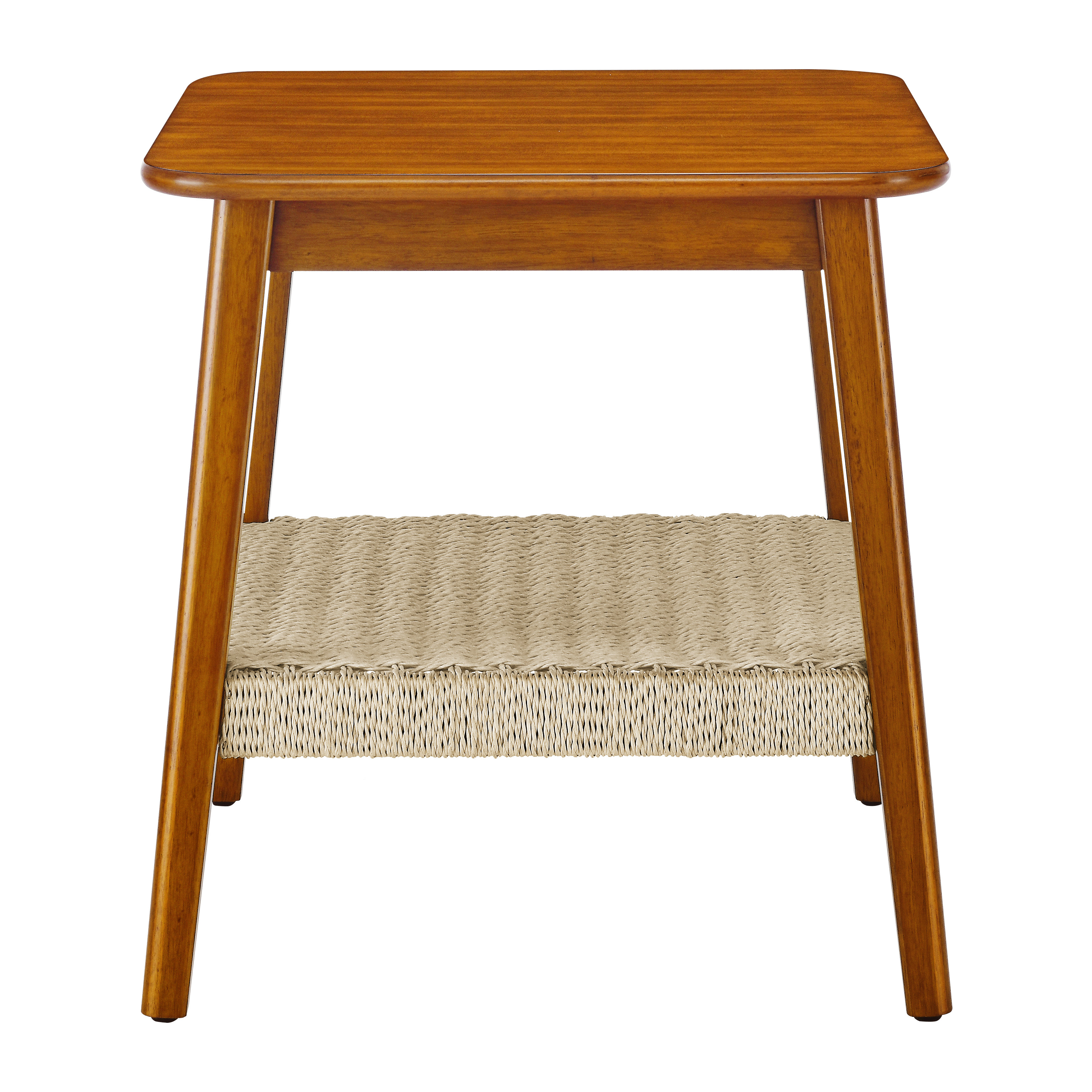 George Oliver Mid-Century Boho Side Table with Woven Shelf Bedside ...