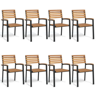 Ebern Designs Stackable Patio Chairs Solid Wood Acacia and Metal | Wayfair