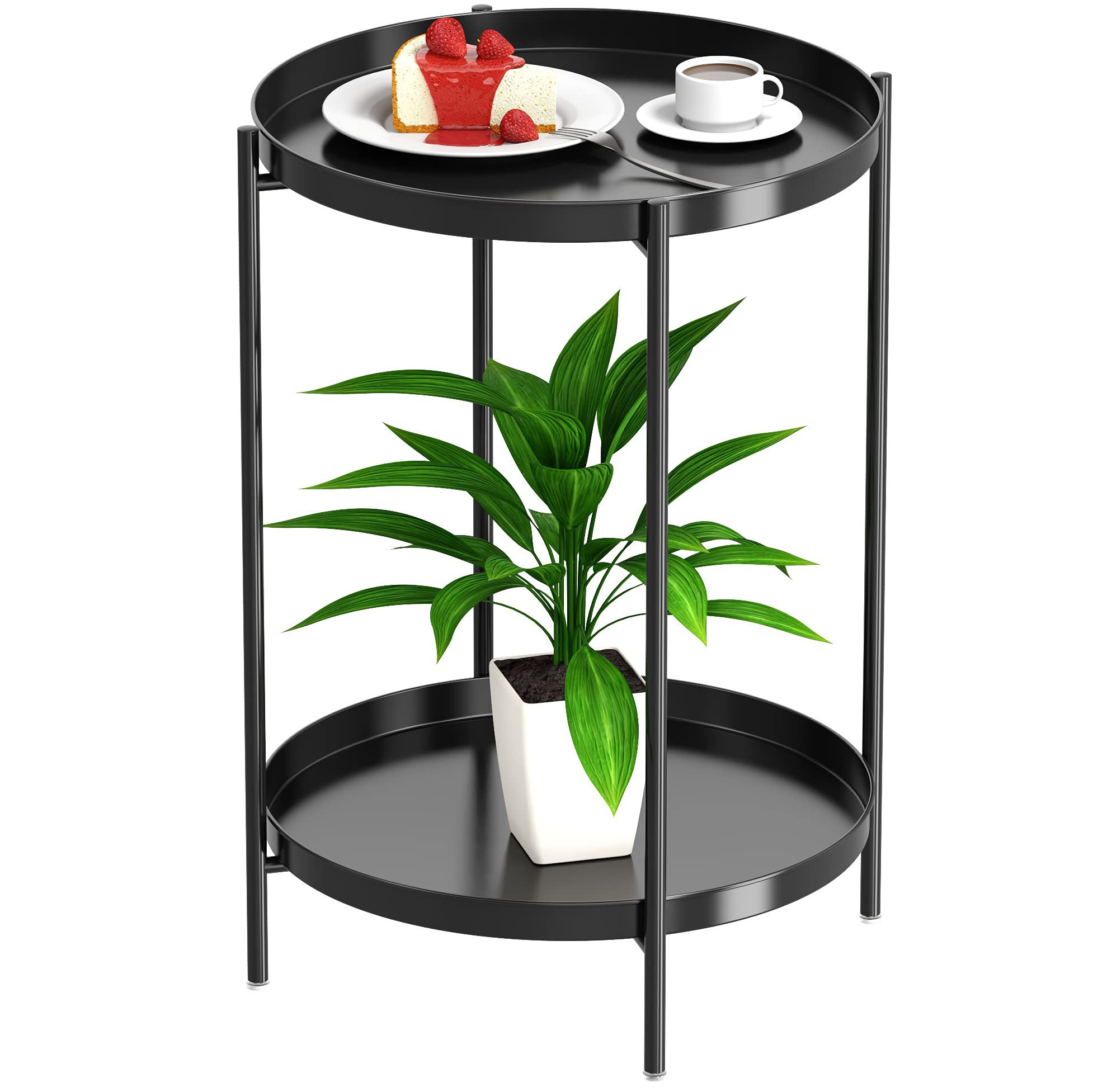 Latitude Run® Double Tray End Table - Versatile Black Metal Side Table ...