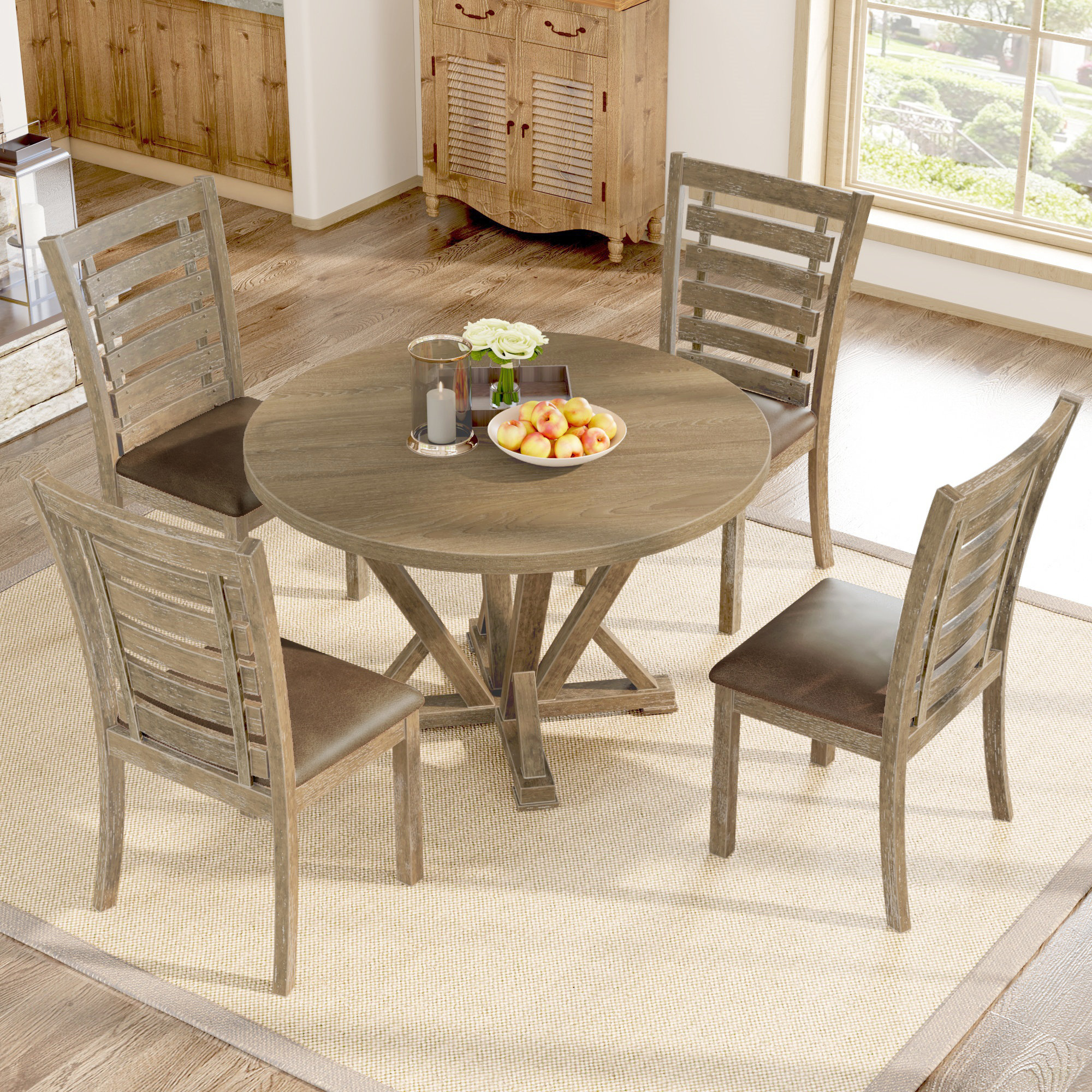 Lark Manor™ 5Pcs Table Set Round Dining Table Solid Wood Modern ...