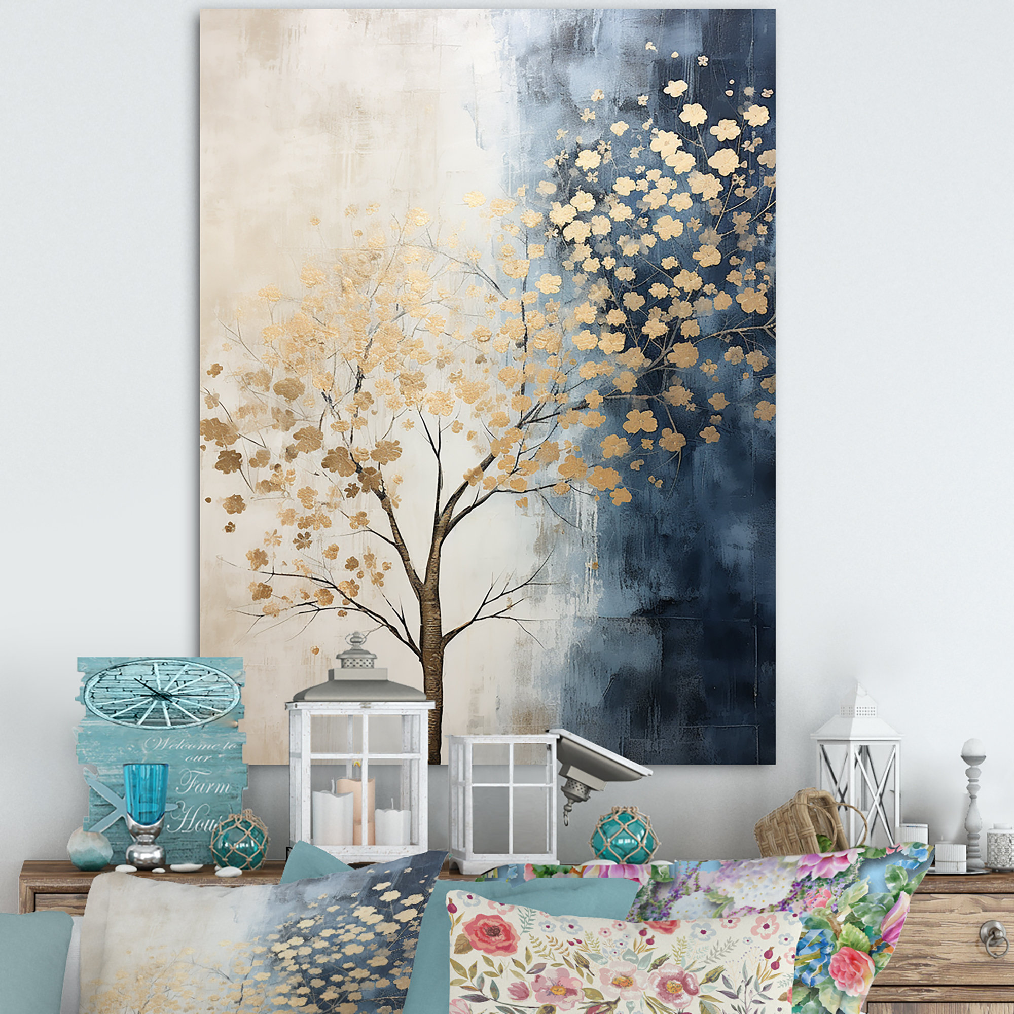 Winston Porter Gold And Blue Treasure Trees Scenery - Tree Canvas Wall ...
