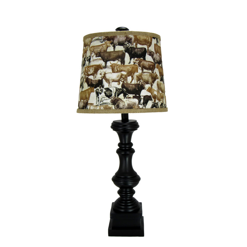 August Grove® Antolin Black Resin Table Lamp with Cow Print Lamp Shade ...