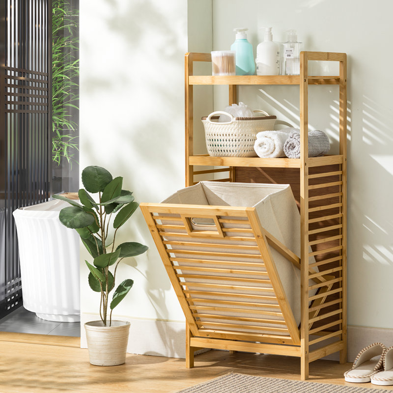 MoNiBloom Tilt-Out Laundry Hamper Bamboo Freestanding Clothes Basket ...