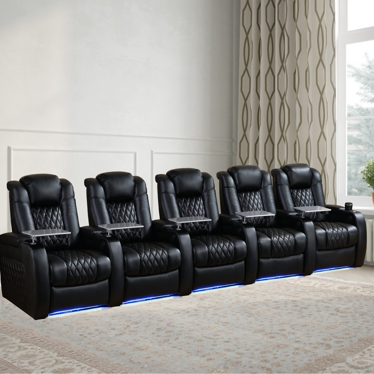 Orren Ellis Home Theater Seating Top Grain Nappa Leather Recliner Chair ...