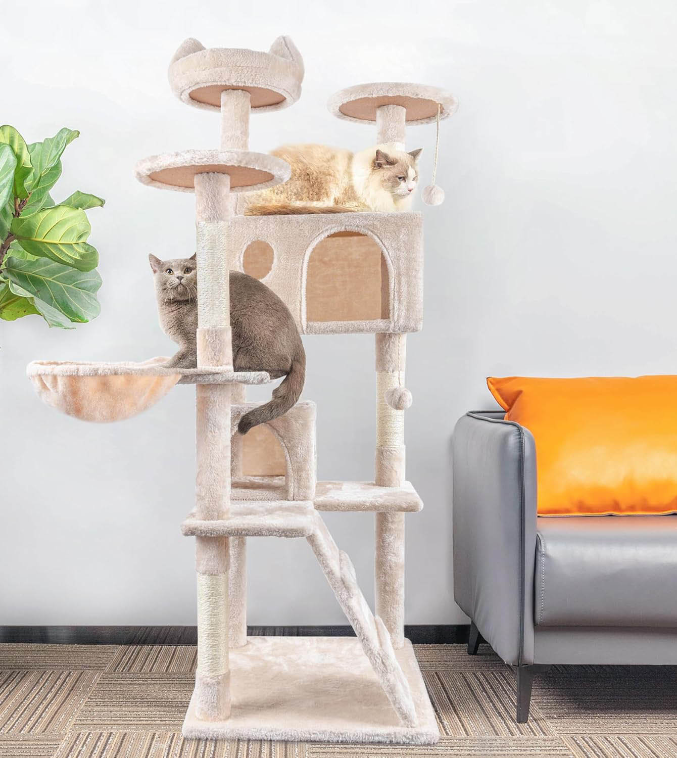Archie & Oscar Cat Tree,151Cm Cat Tower With 2 Kitty Houses, Hammock, 4 ...