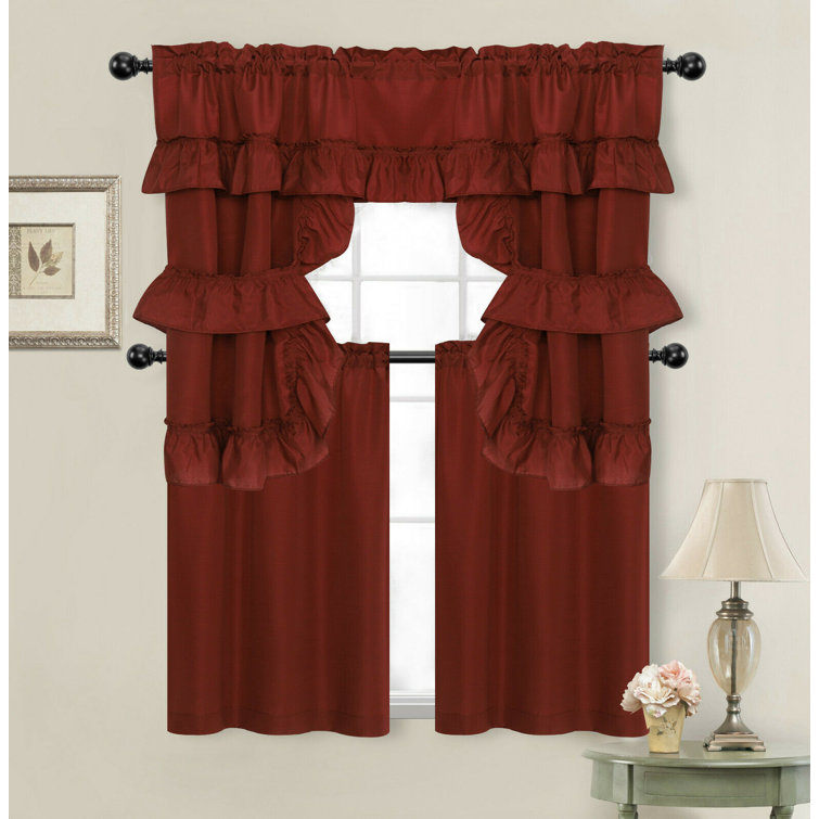 One Allium Way® Sonja Ruffled 56'' W Kitchen Curtain & Reviews | Wayfair