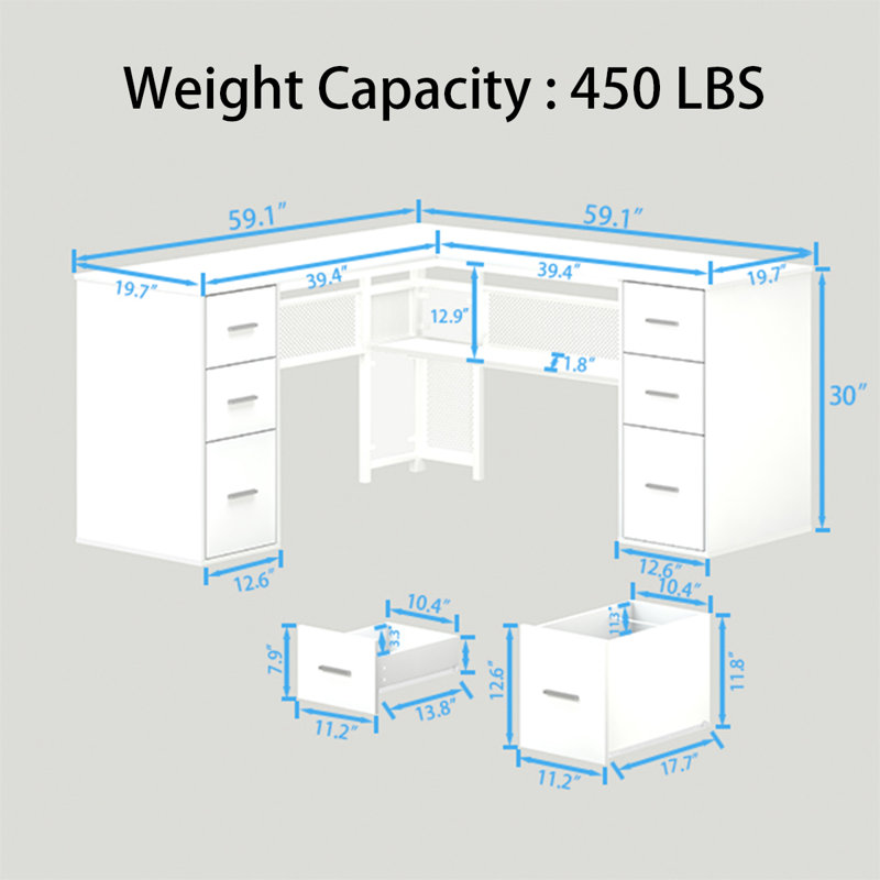 Ebern Designs Corsair L-Shaped Executive Desk with 6 Drawers & Reviews ...
