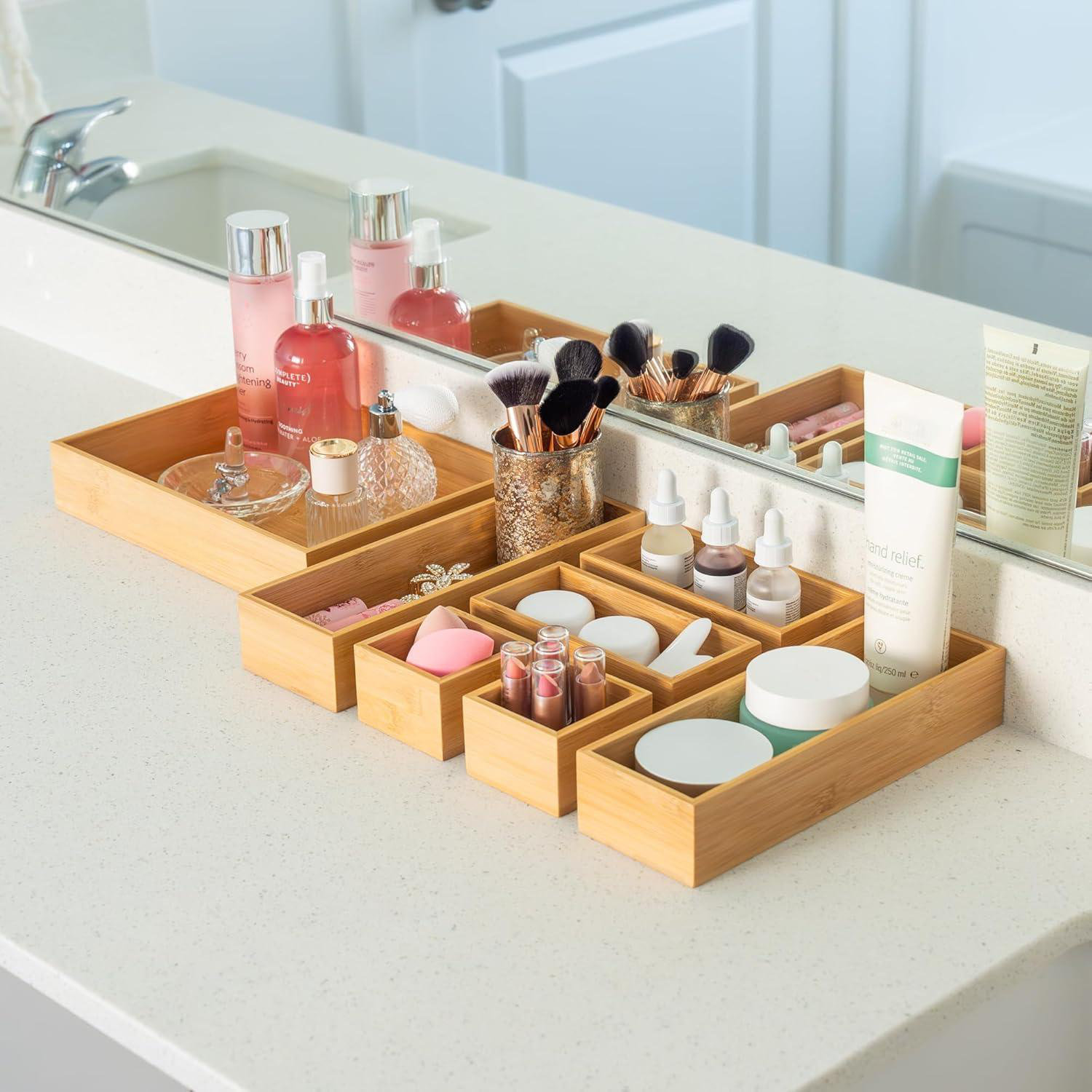 Bayou Breeze 14-Piece Bamboo Bathroom Drawer Organizer Trays Wood Junk ...