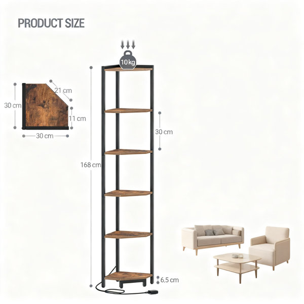 Orren Ellis 6-Tier Corner Shelf With Adjustable LED Lights, Tall Narrow ...