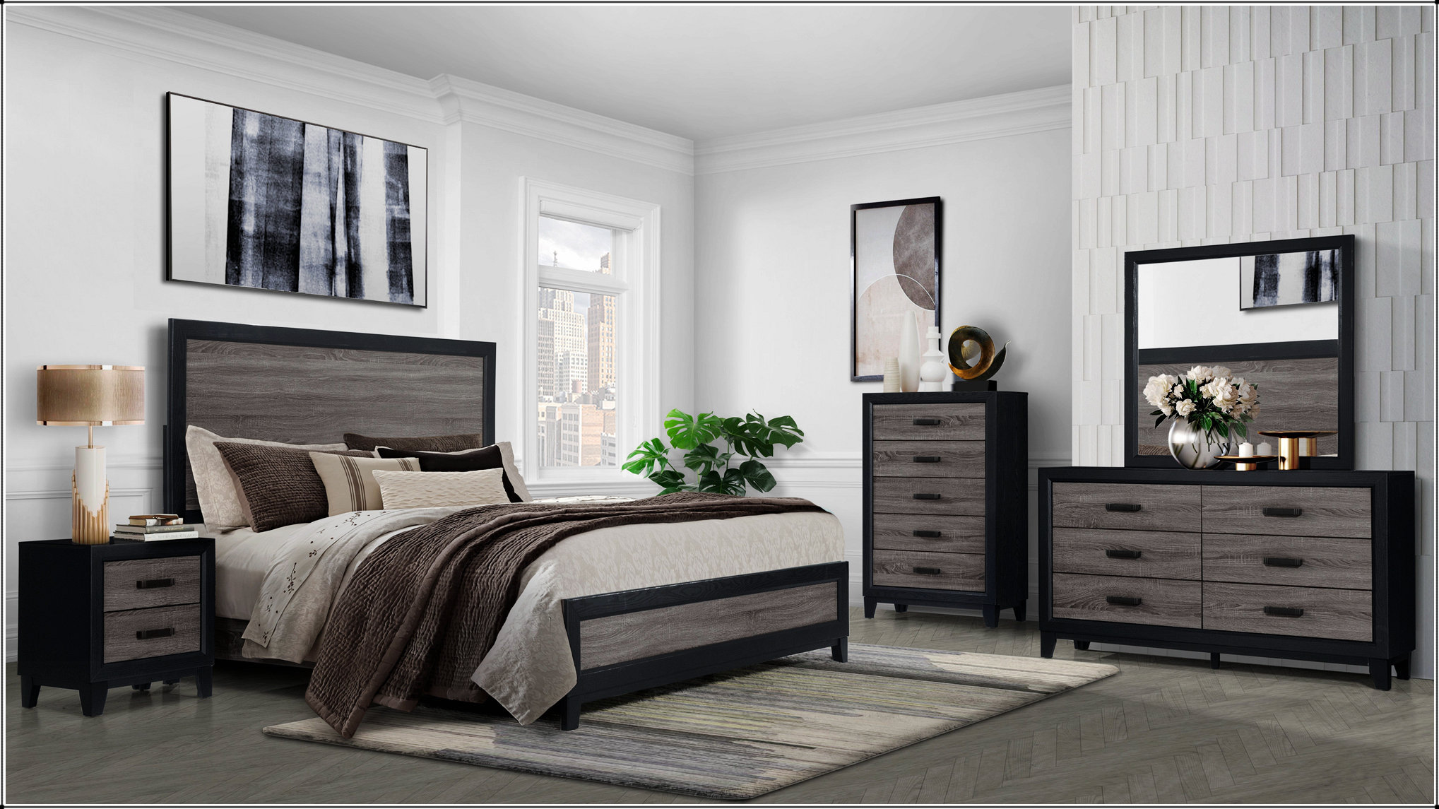 George Oliver SOLUTO GREY AND BLACK DRESSER With Spacious Storage And ...