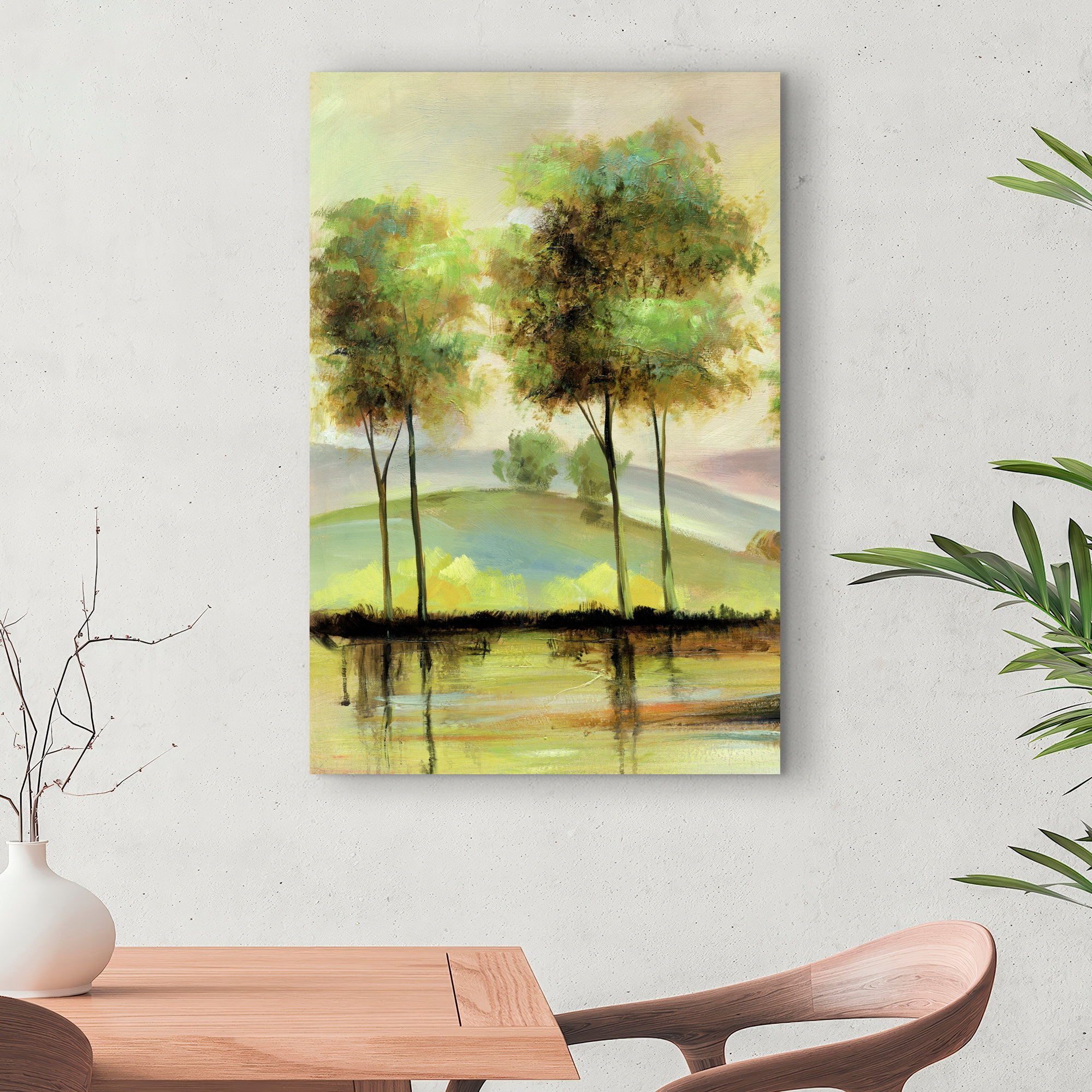 Lark Manor™ Trees near the lake - Contemporary Canvas Home Decor Art ...