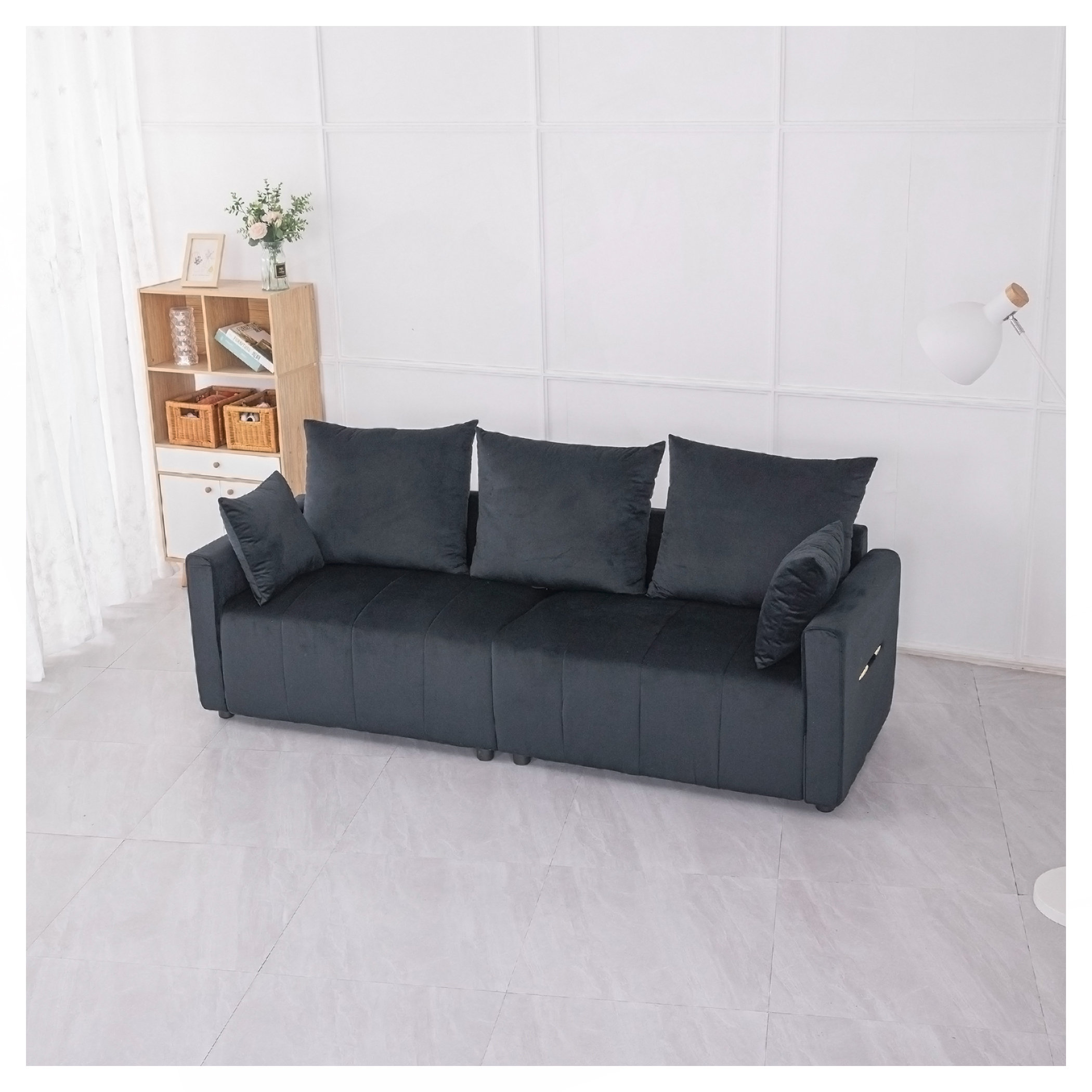 Ivy Bronx Velvet Modern 2-Seater Sofa, Black Two-Tone Sectional Couch ...