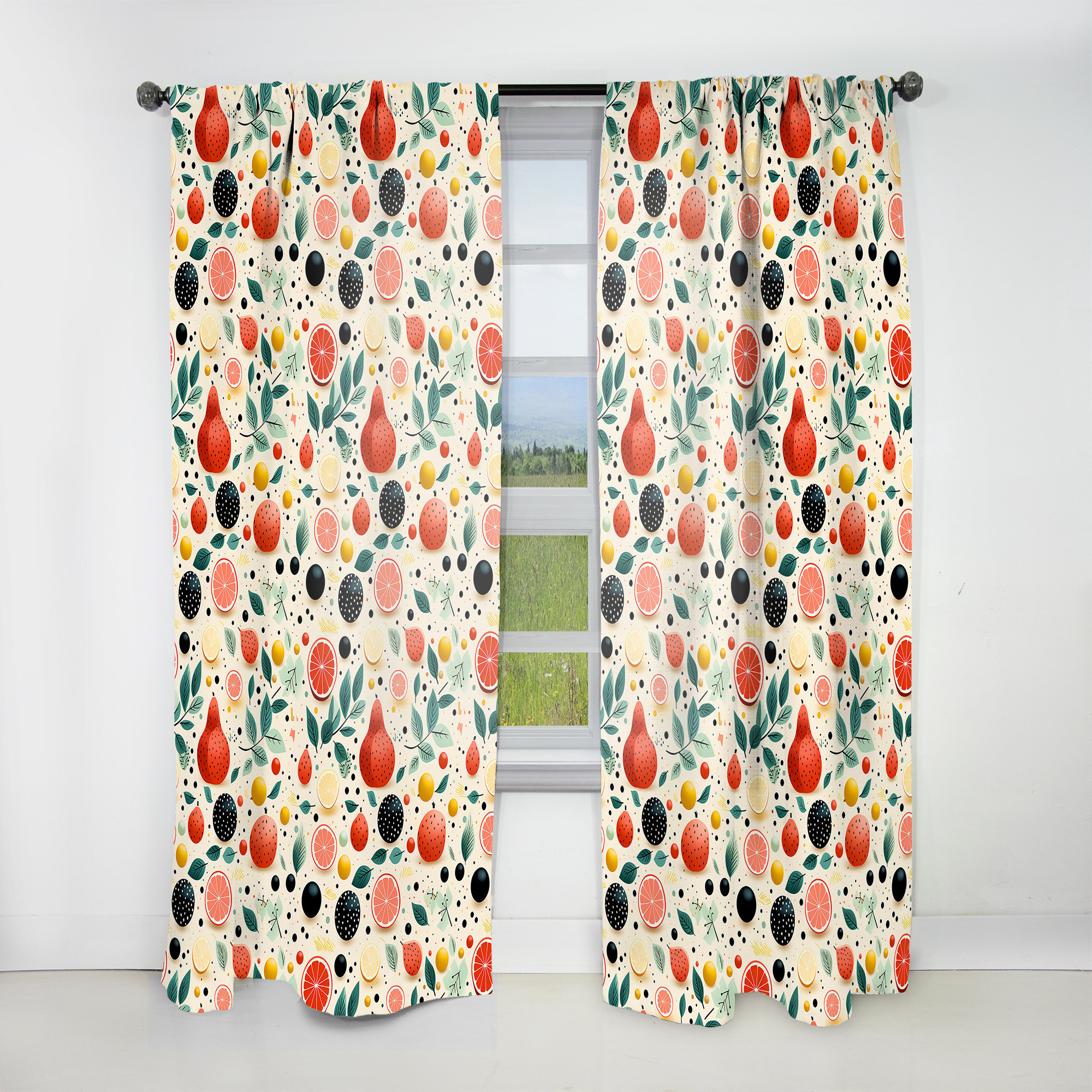 Design Art Midcentury Pastel Fruits Pattern - Mid-Century Curtain ...