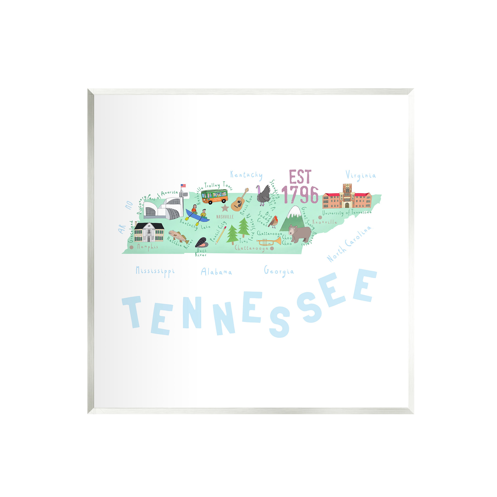 Stupell Industries Tennessee Visual State Map Framed Giclee Art By ...