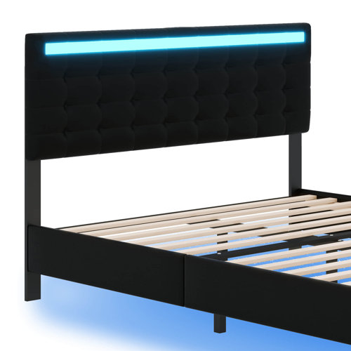 Kunpeng Full Size Floating Bed Frame with LED Lights and USB Charging ...