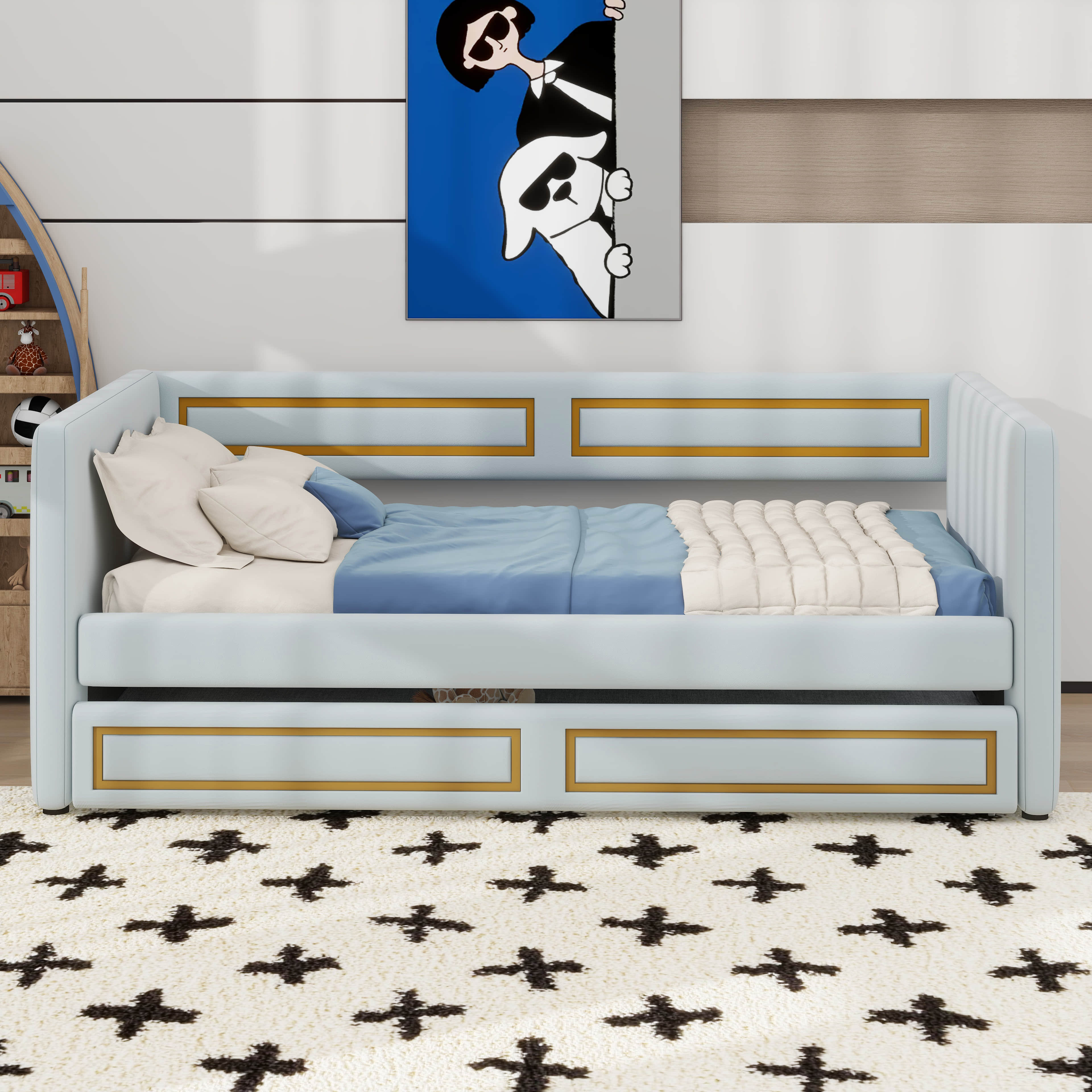 Mercer41 Lytham Mashanti Upholstered Daybed With Trundle, Low Backrest ...