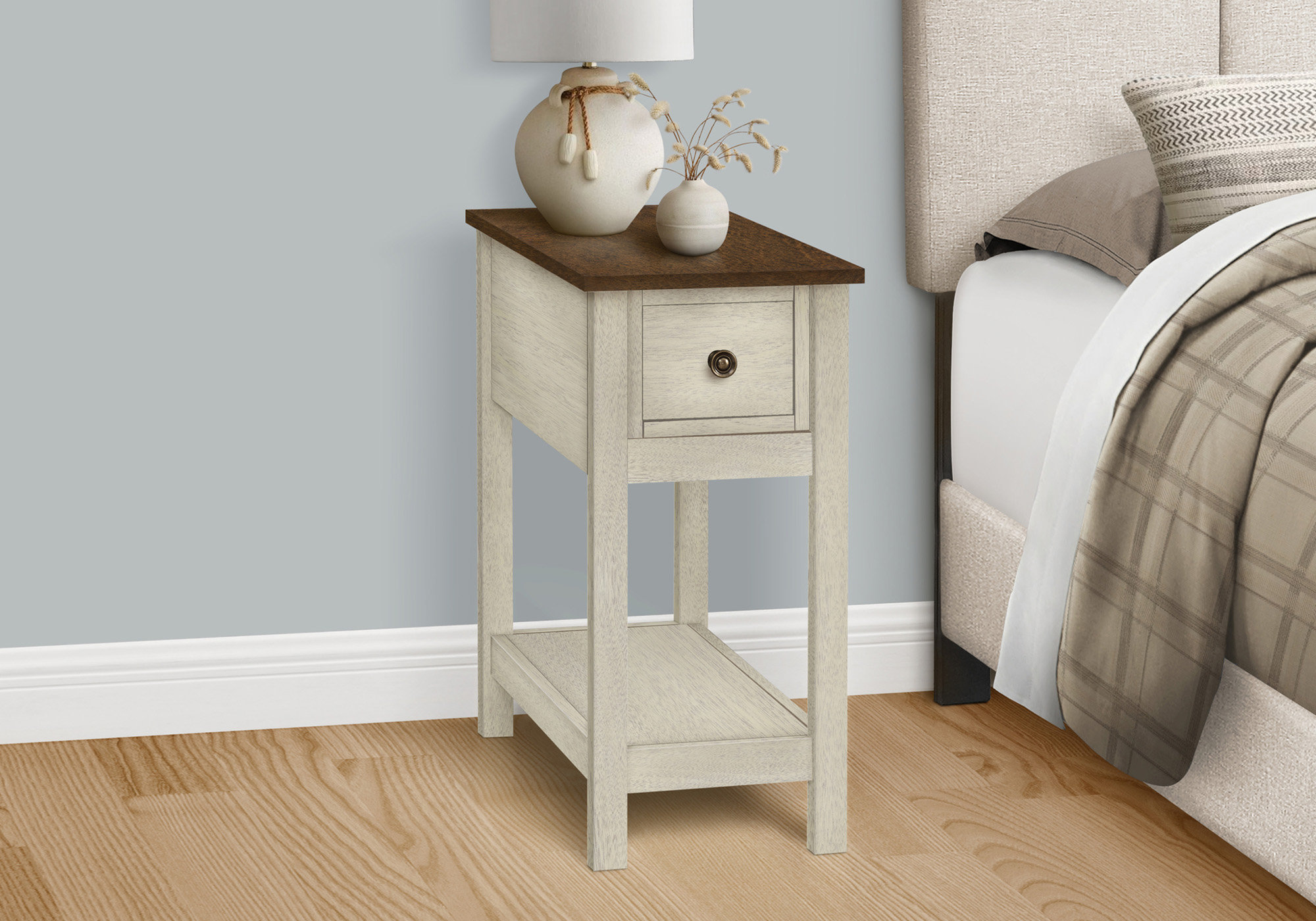 Winston Porter Accent Table, End, Side Table, 2 Tier, Narrow, Bedroom, Lamp, Storage Drawer ...