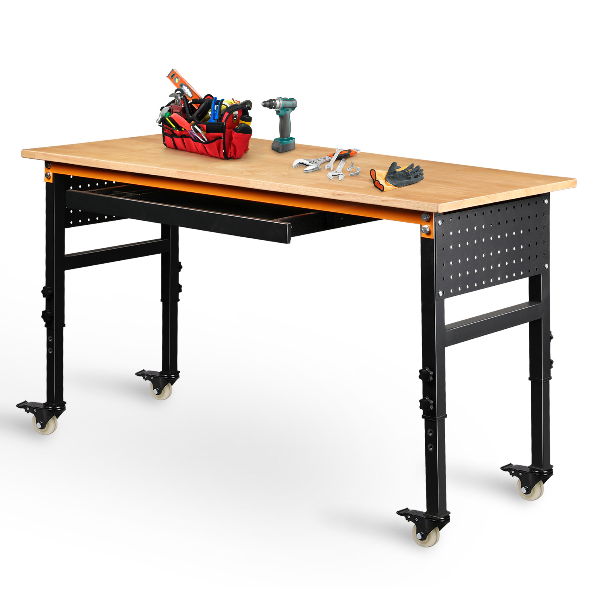 WFX Utility™ Warre Adjustable Workbench With Wheels& Double Pegboards ...