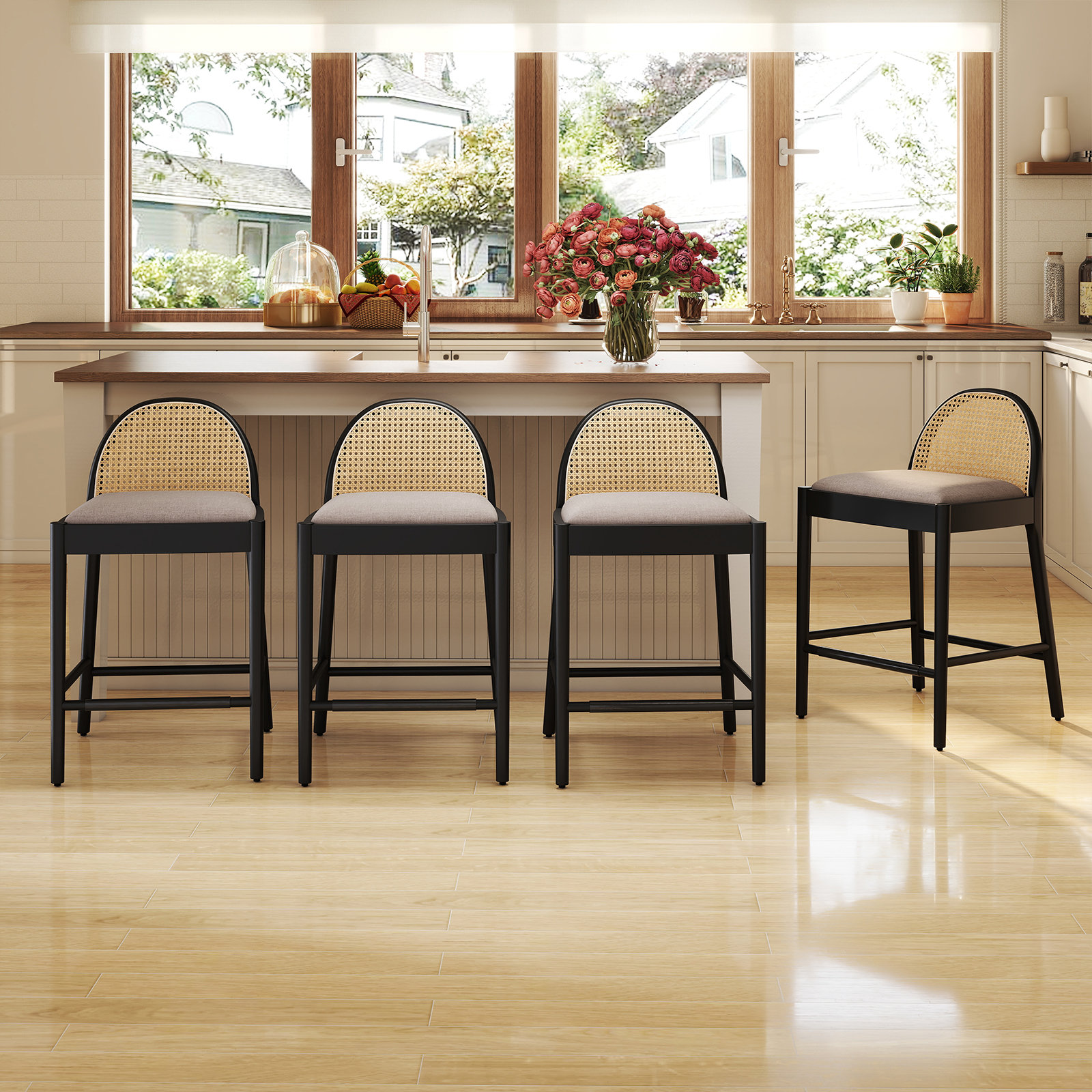Bayou Breeze Modern Bar Stools Upholstered Counter Stools With Rattan ...