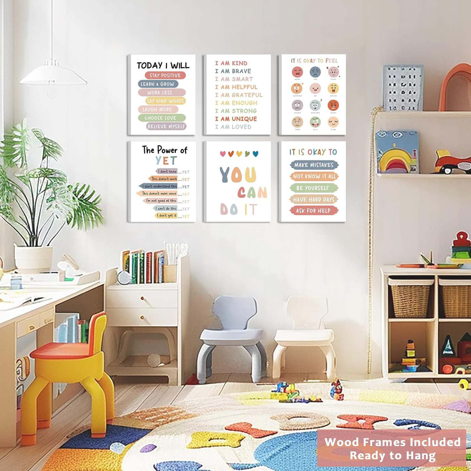 Trinx Framed Words Of Affirmation Kids Wall Art, Colorful Quotes Print ...