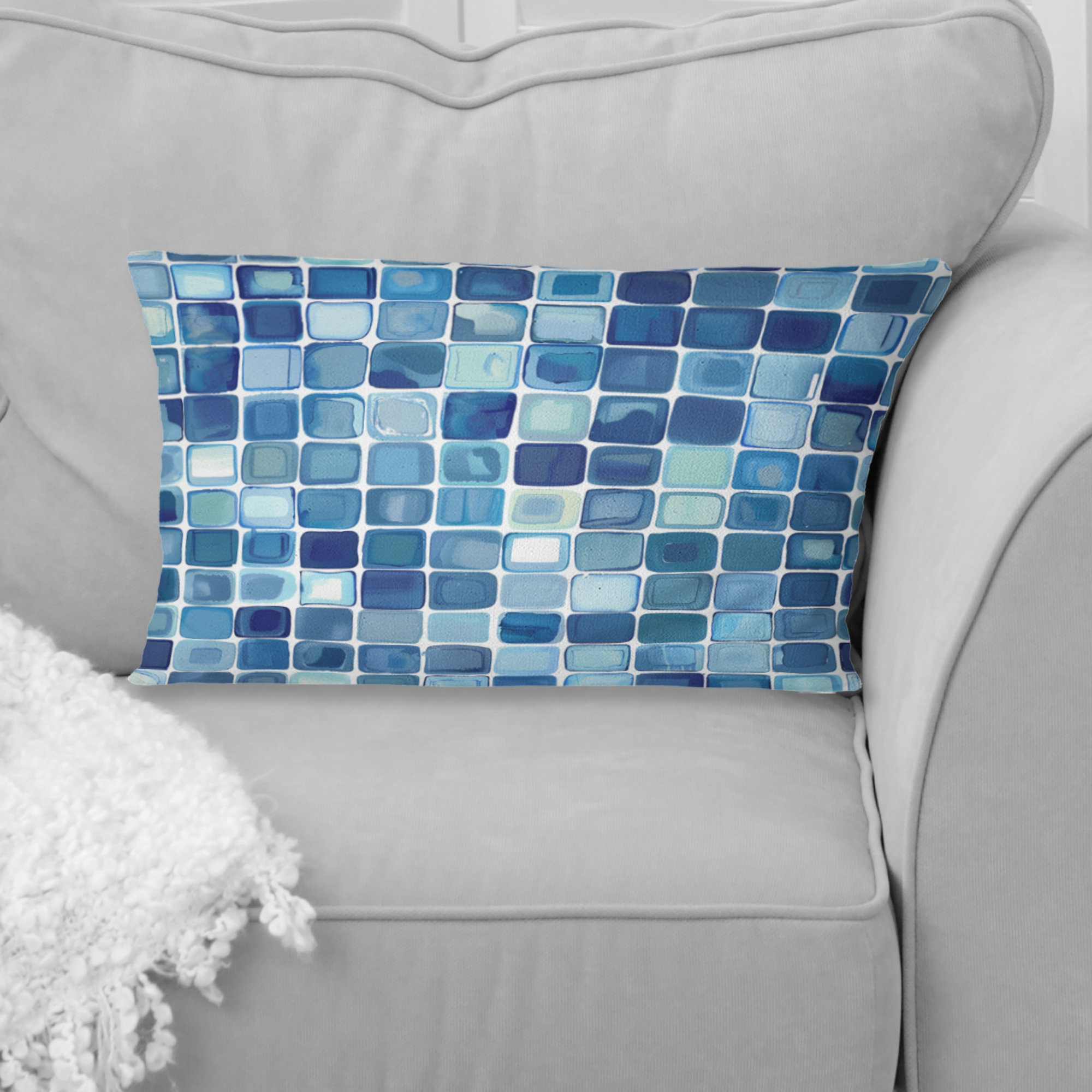 Design Art Blue Midcentury Mosaic Tiles XI - Midcentury Lumbar Pillow ...