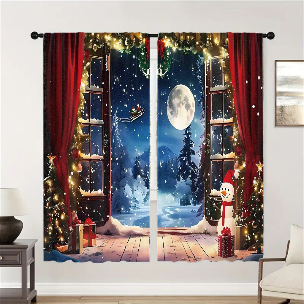 The Holiday Aisle® 2Pcs Christmas Window Curtains Santa Claus Snowman ...