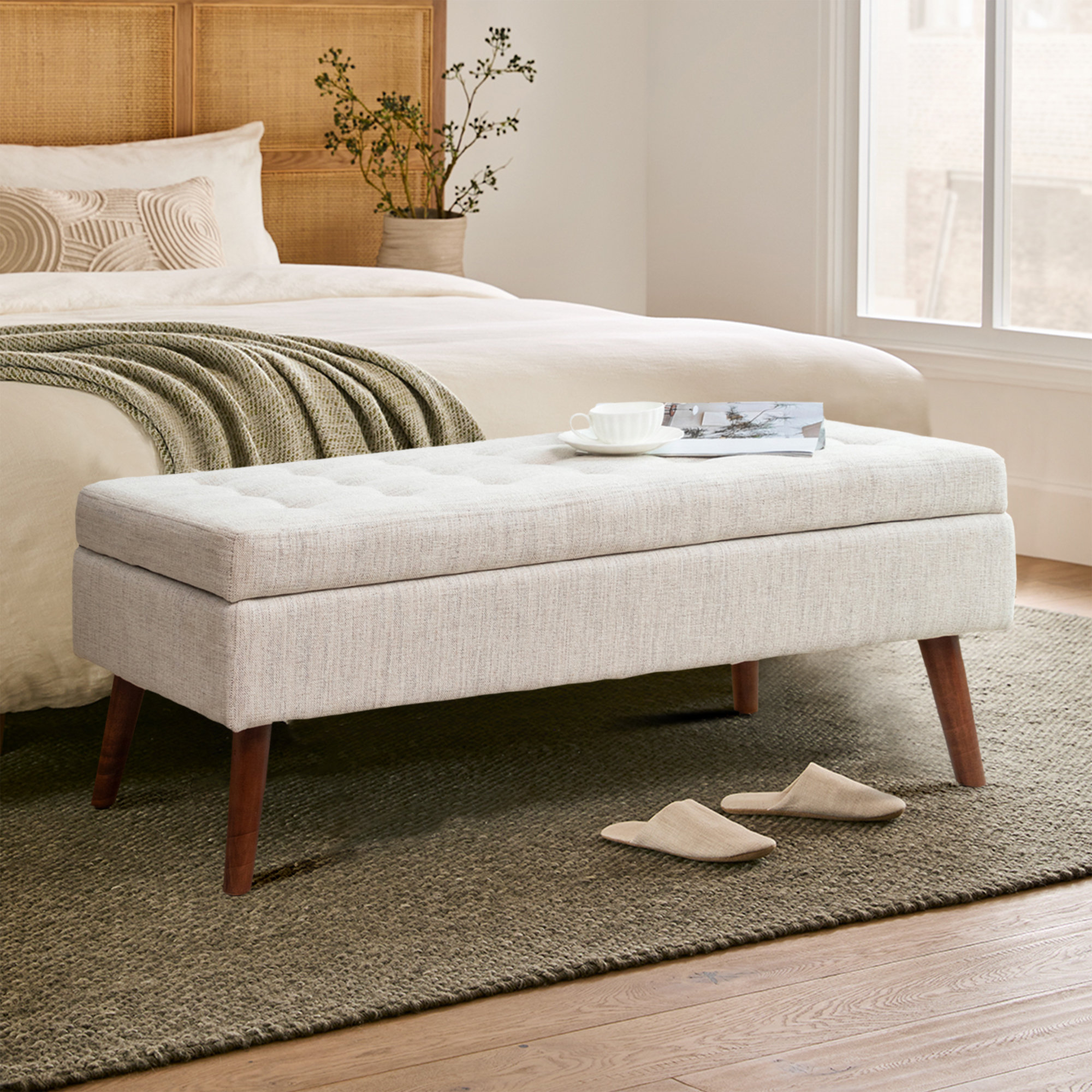 Latitude Run® Lavaun Storage Bench Linen Upholstered Tufted Bench for ...