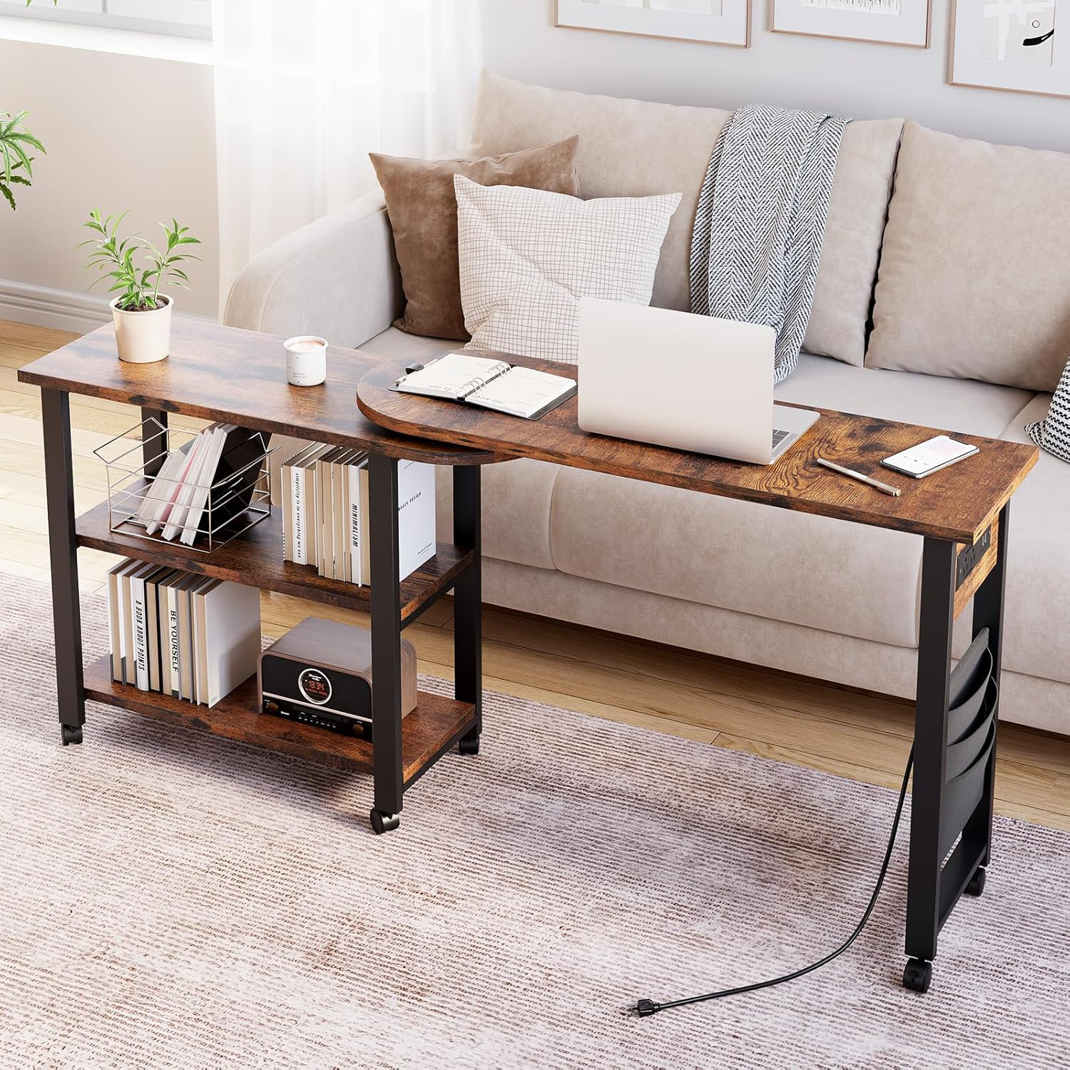 17 Stories Rotating Side Table 360° End Table With Charging Station ...