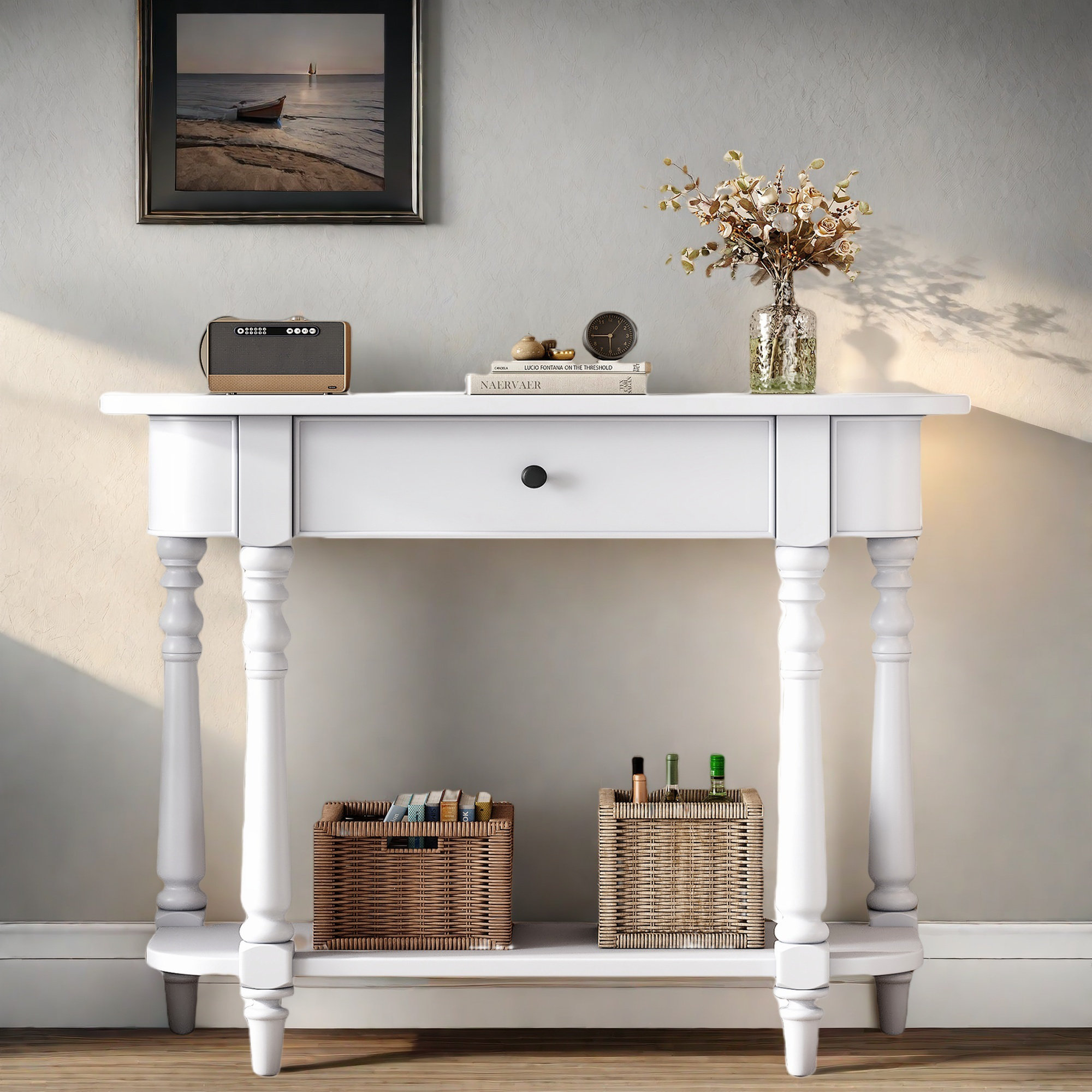 Alcott Hill® Retro Corner-curved Console Table With A Top Drawer, Open ...