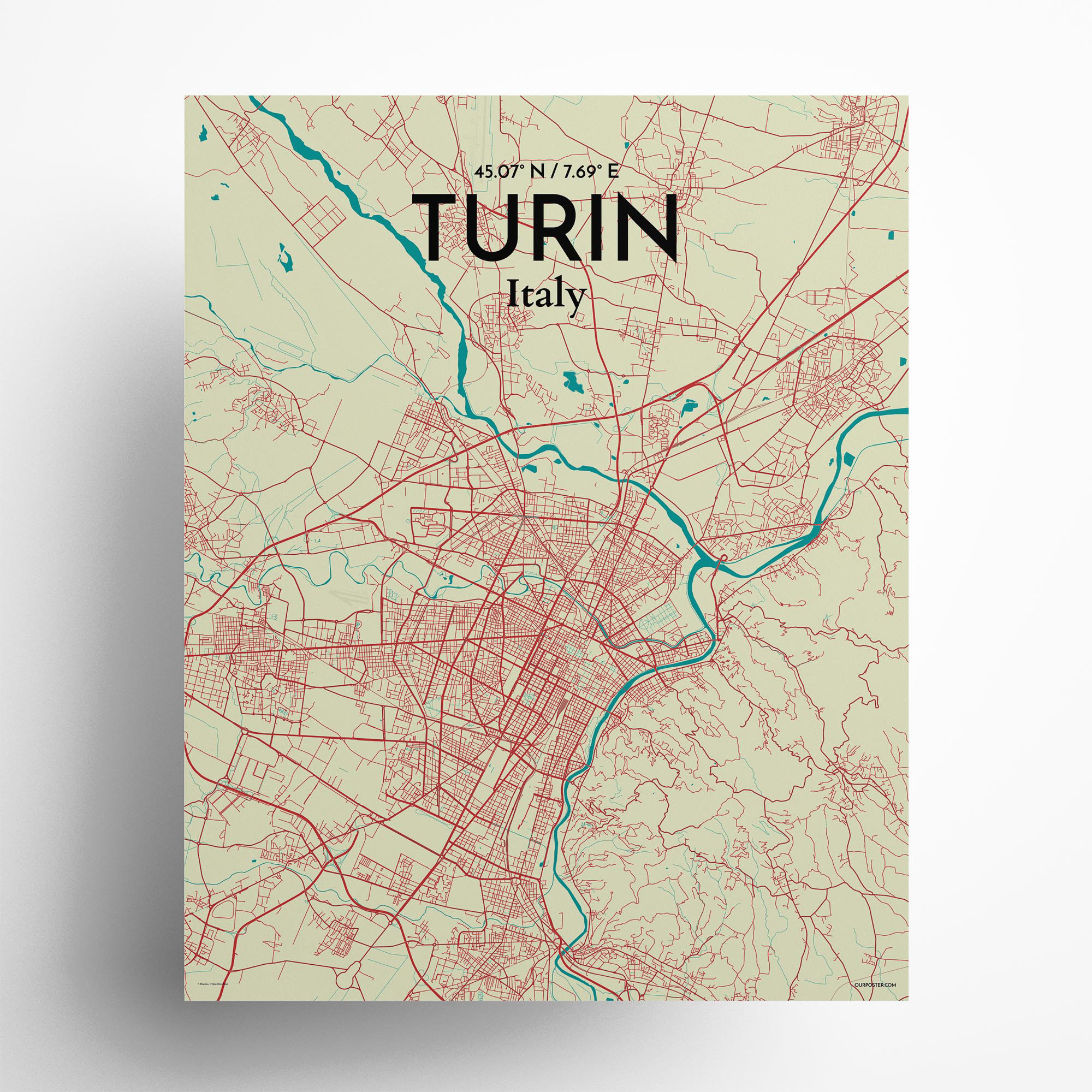 OurPoster.com Turin City Map Graphic Art In Tricolor | Wayfair