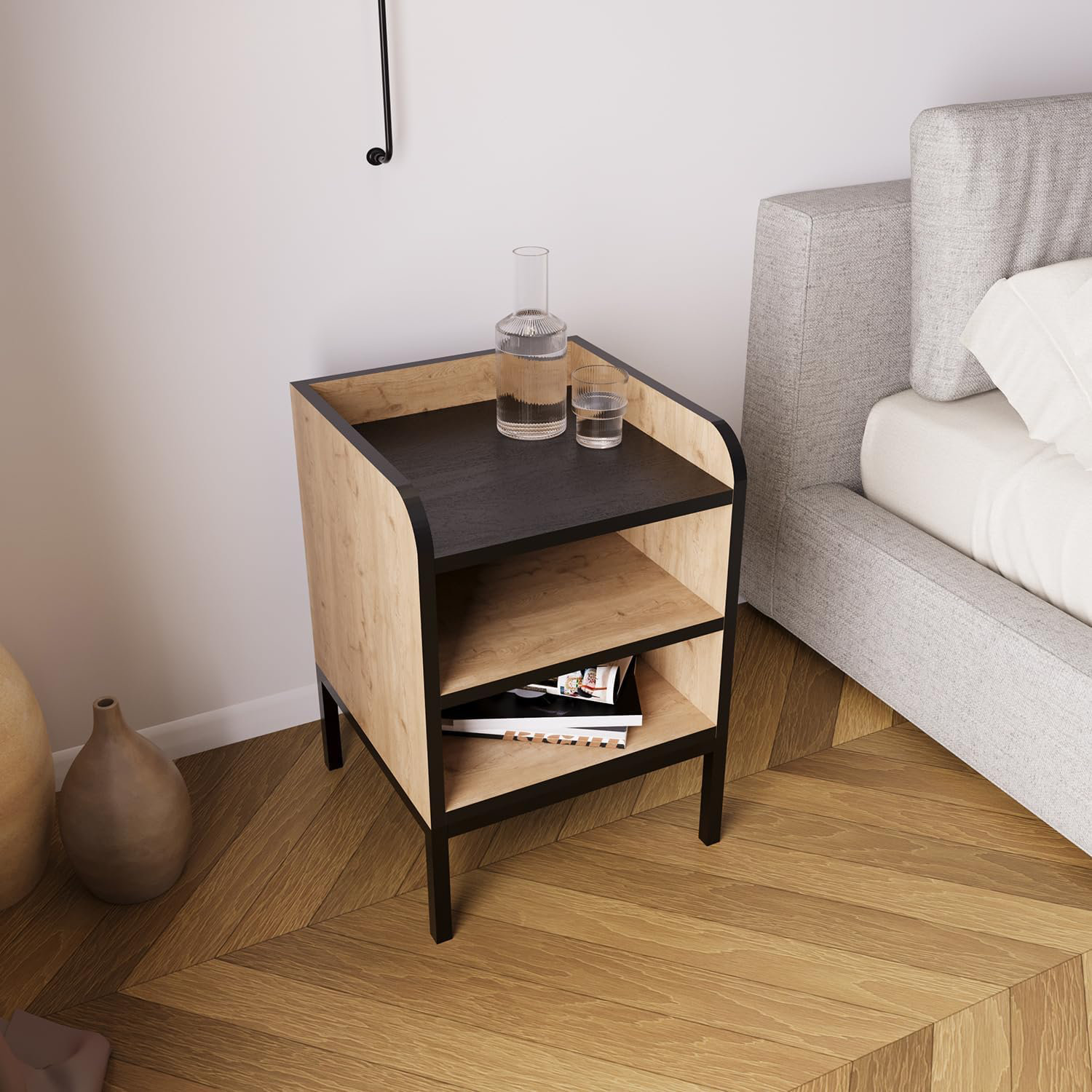 Williston Forge Side Table with 2 Open Shelves, 40x40x55cm, Perfect for ...