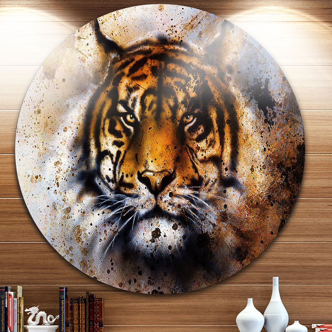 Design Art 'Tiger Collage with Rust Design' Graphic Art Print on Metal ...