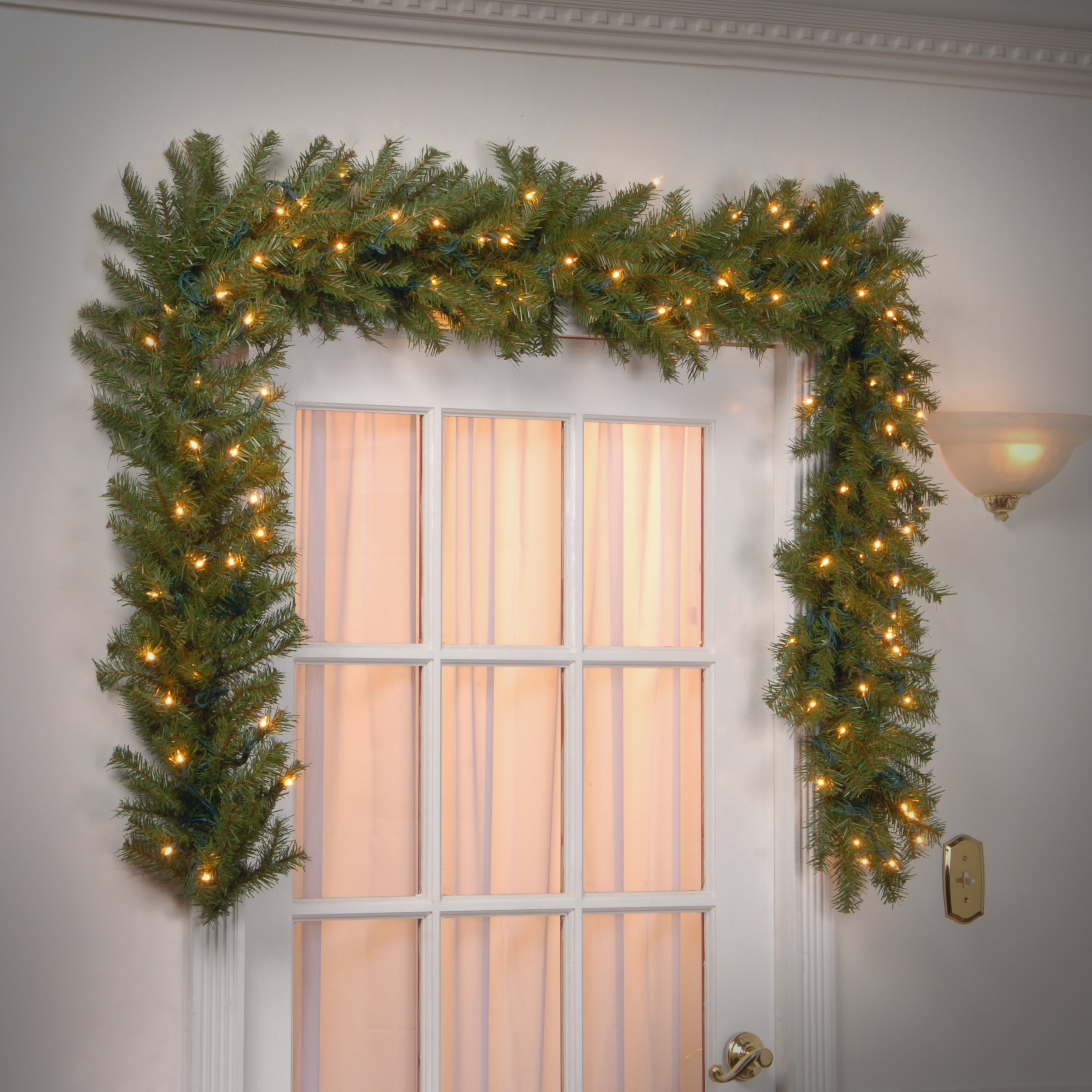 The Holiday Aisle® 9' Pre-Lit Garland with 100 Warm Lights | Wayfair