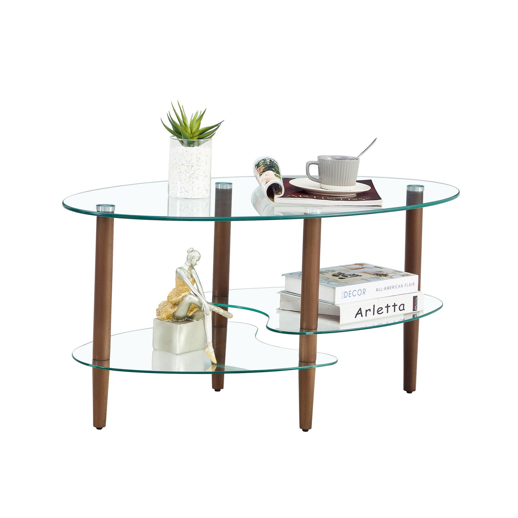 Wrought Studio™ Modern Oval Transparent Glass Coffee Table with Oak ...