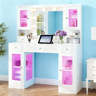 Latitude Run® Rgb Led Lighted Makeup Vanity Table With Charging Station ...