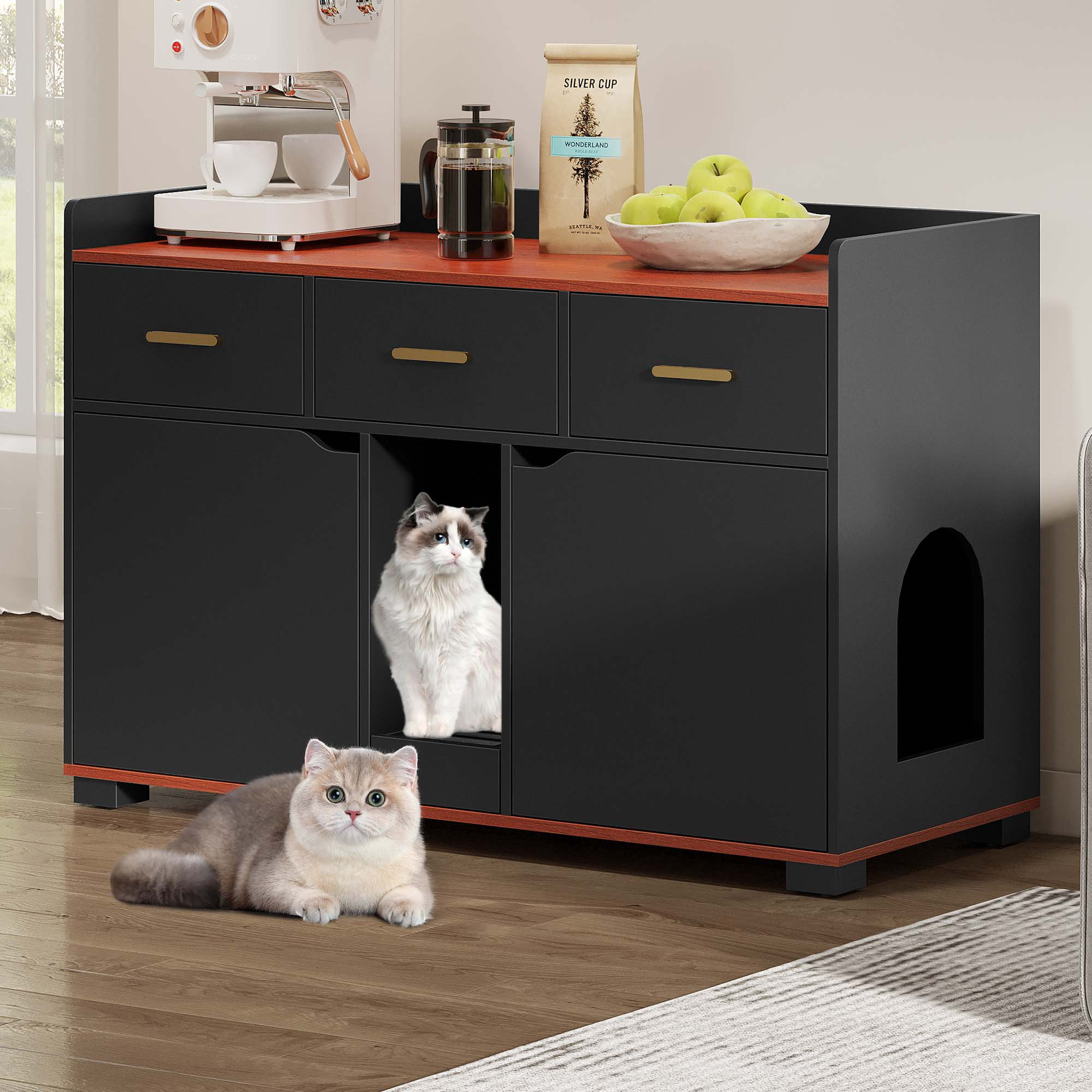Tucker Murphy Pet™ Cat Litter Box Enclosure With Drawers & Double Room ...