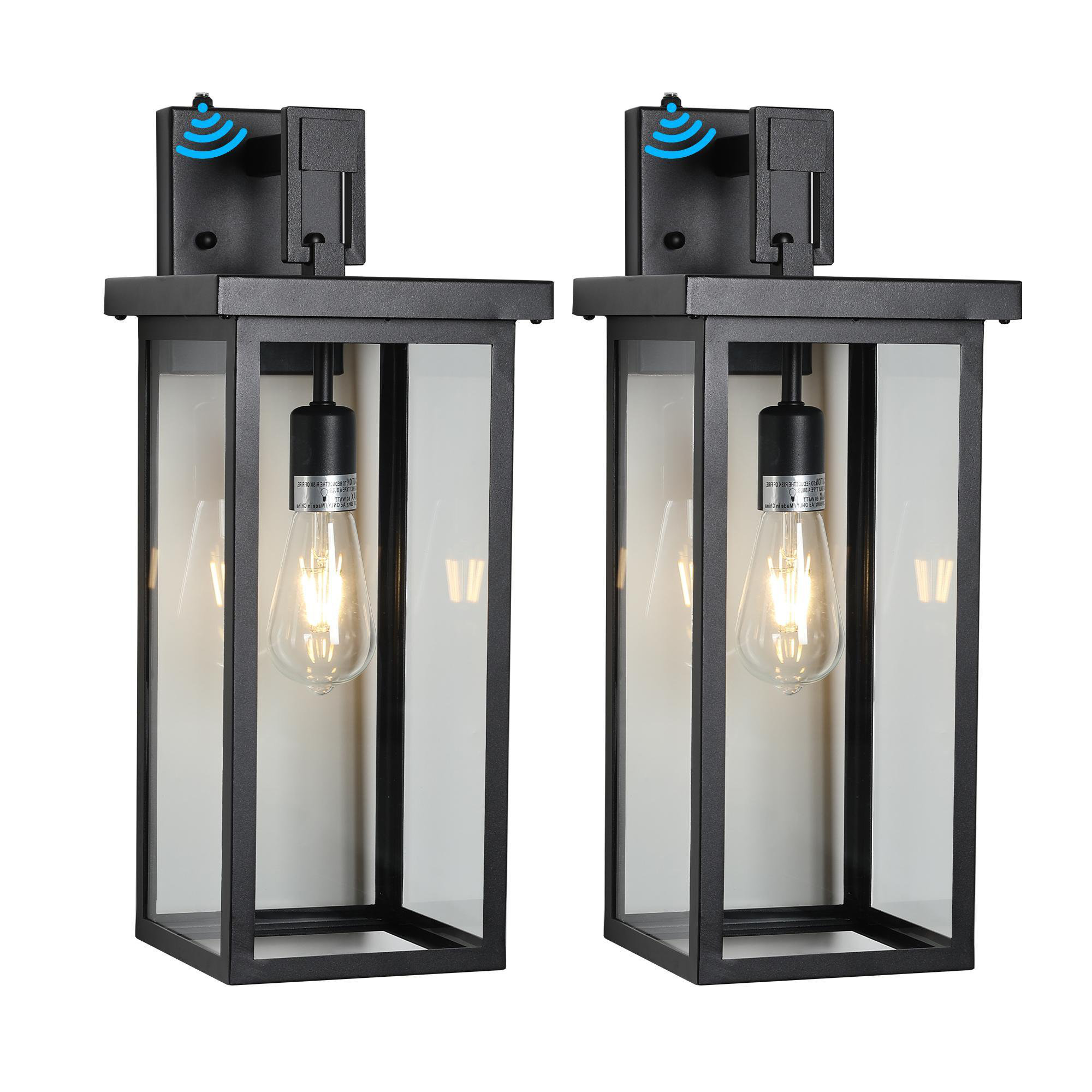 Hokku Designs 20"(H) Set of 2 Modern Outdoor Wall Lanterns with Black ...