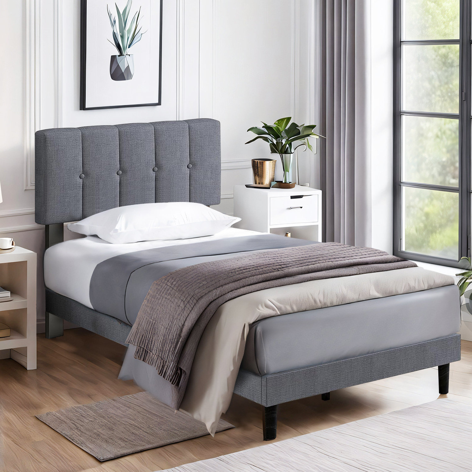 Wade Logan® Bed Frame Upholstered Platform Bed with adjust Headboard ...