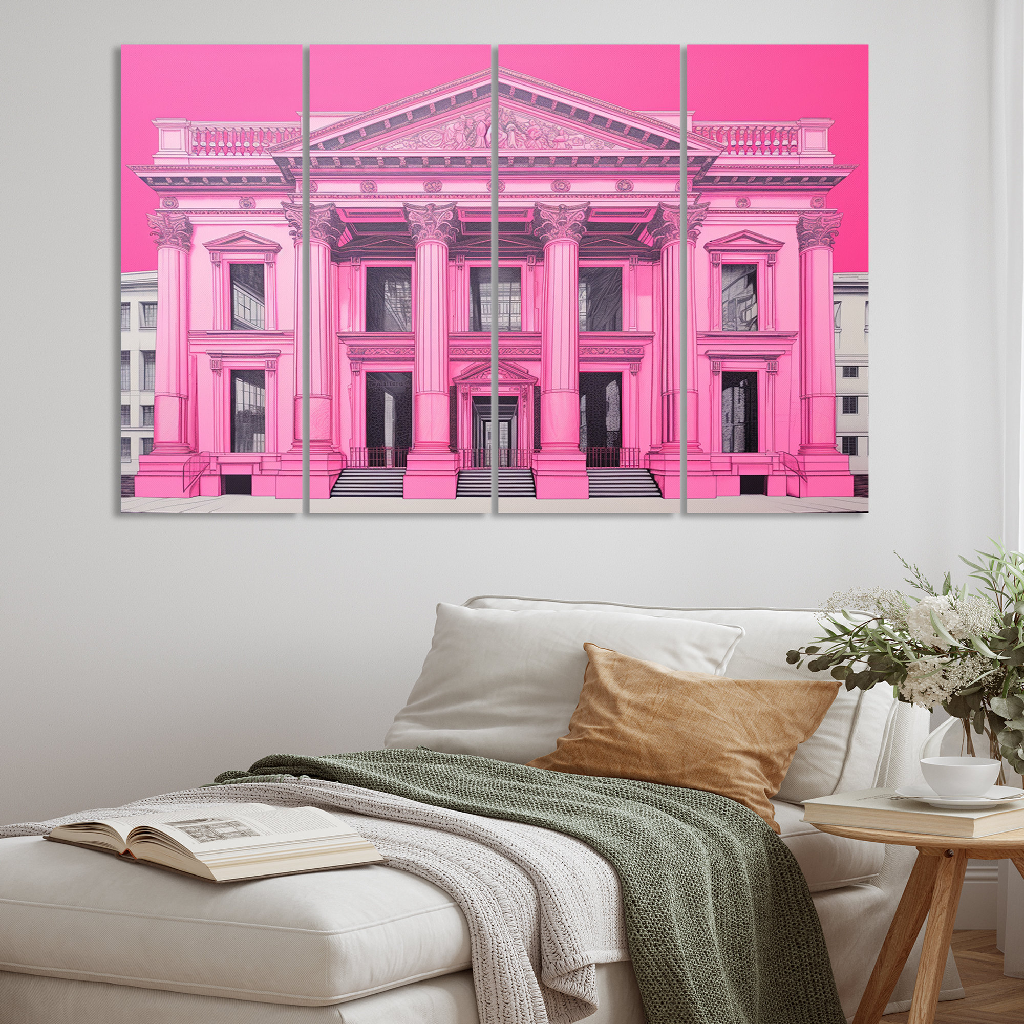 Winston Porter Pink Blueprint Of London Architecture On Canvas 4 Pieces ...
