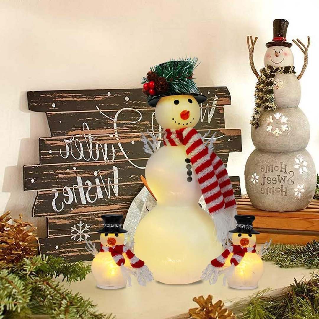 The Holiday Aisle® 3 Pcs Pre-Lit Glass Snowman Decor Christmas ...